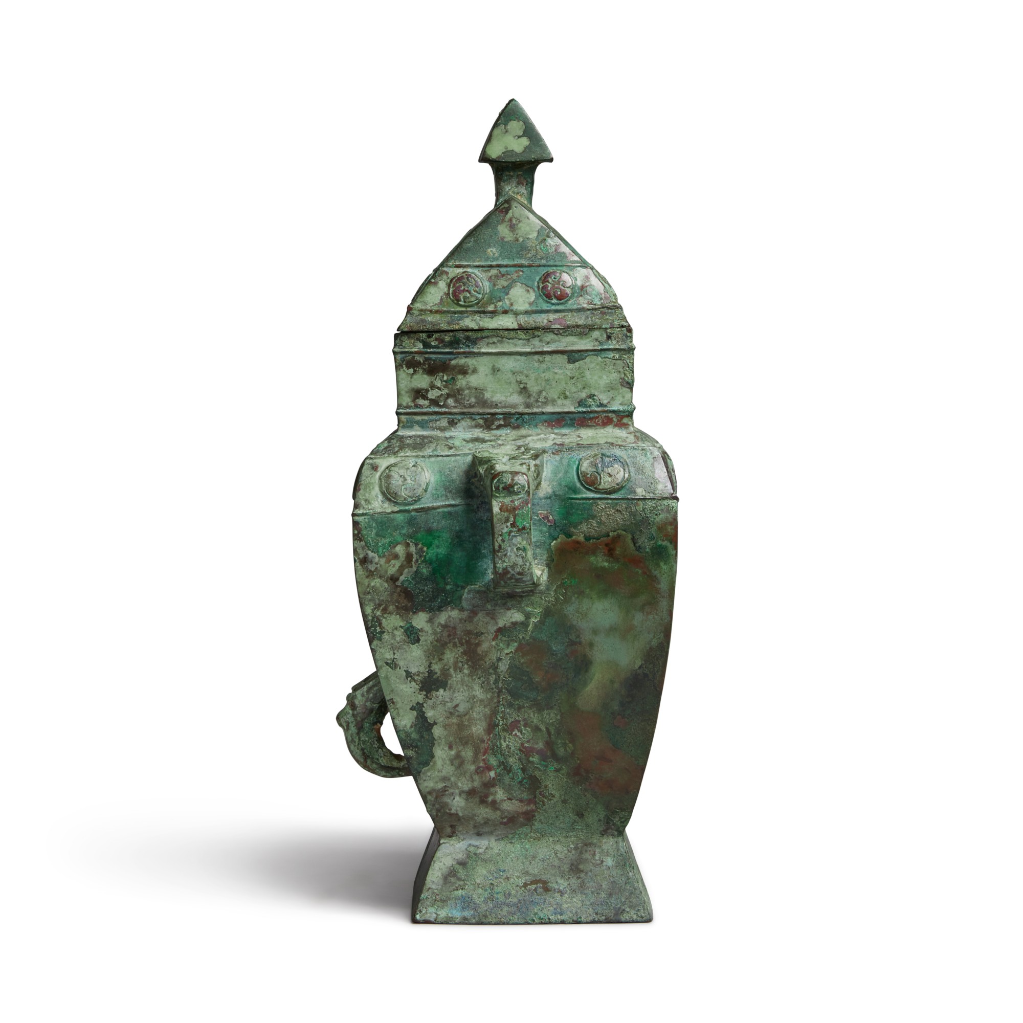 An inscribed archaic bronze ritual wine vessel and cover (Fanglei), Late Shang / Early Western ...