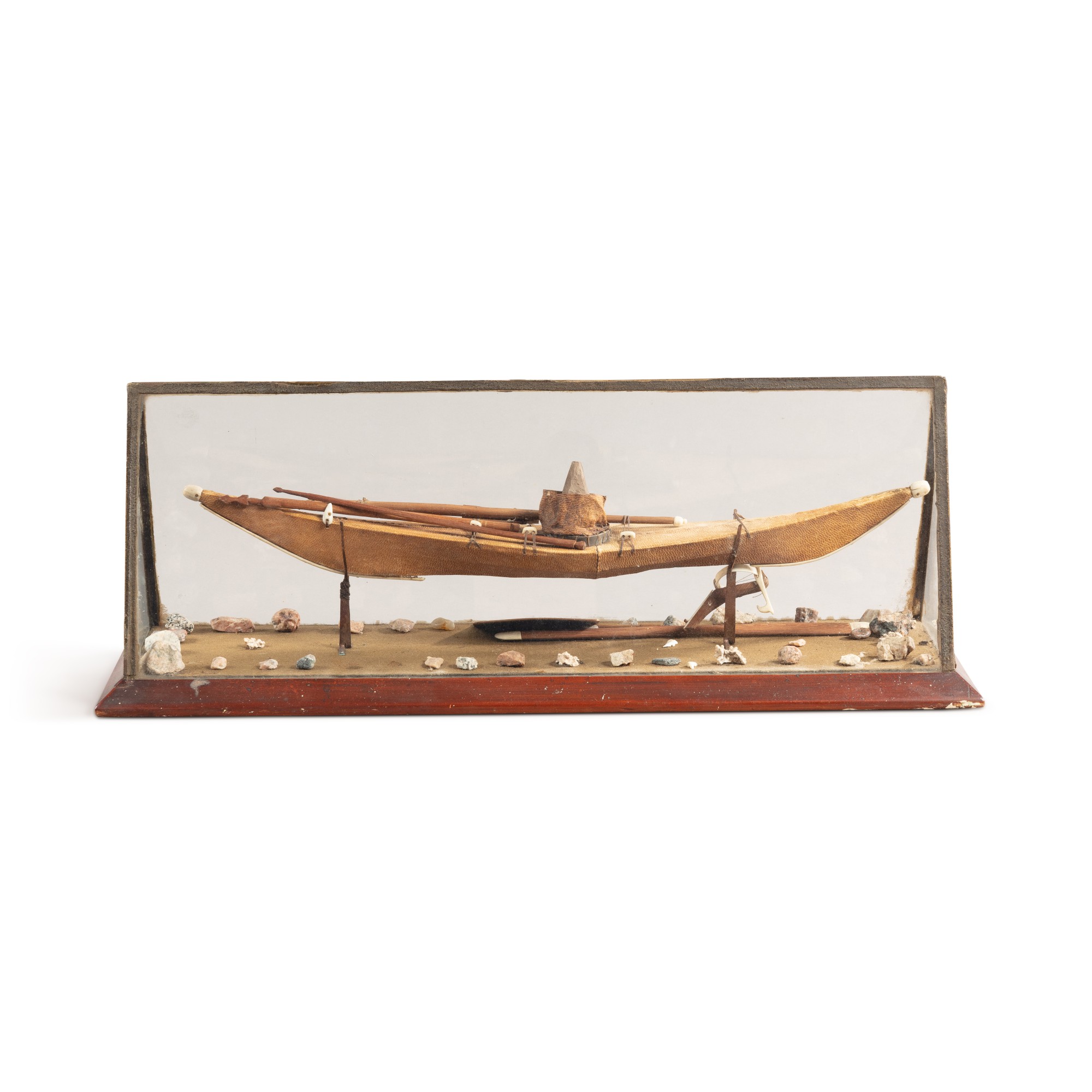 Inuit kayak in glass case label, Alaska, late 19th century | Diorama ...