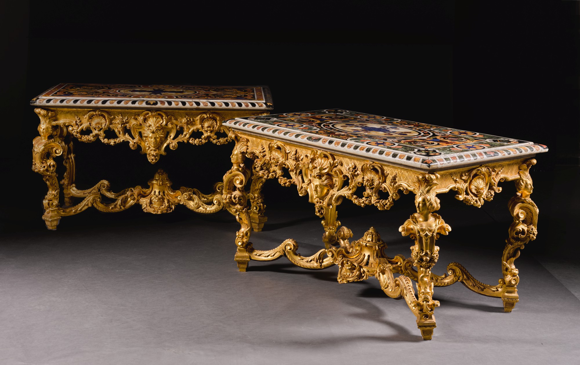 A MATCHED PAIR OF NEAPOLITAN PIETRE DURE AND MARBLE TOPS LATE 17TH ...