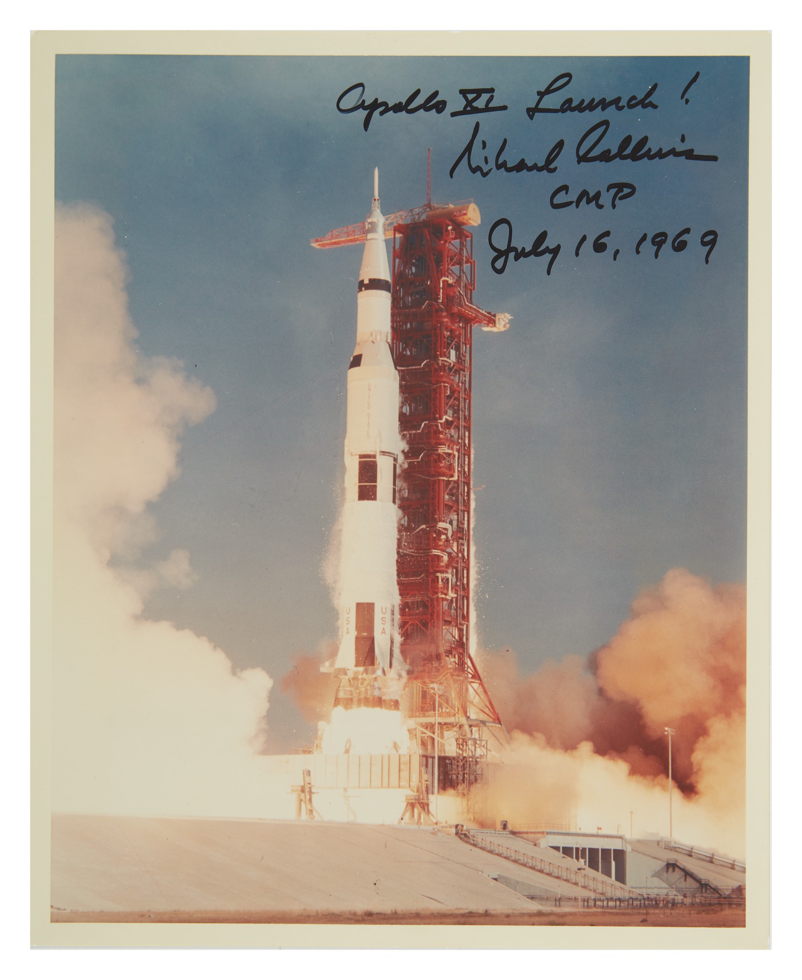 [APOLLO 11] LIFTOFF, INSCRIBED BY MICHAEL COLLINS. VINTAGE NASA ...