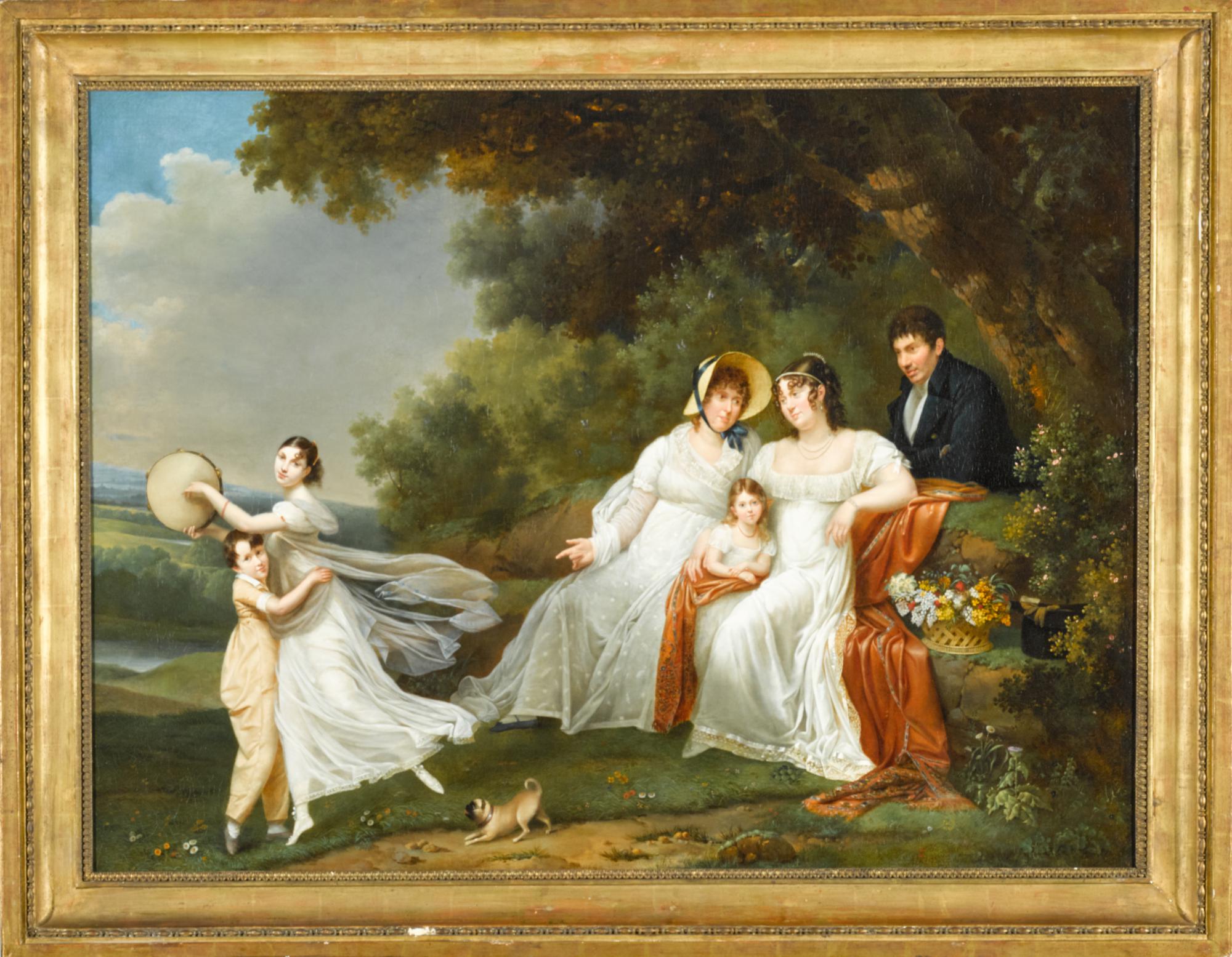 ADÈLE ROMANÉE, CALLED ROMANY | A portrait of a family with their pug in ...