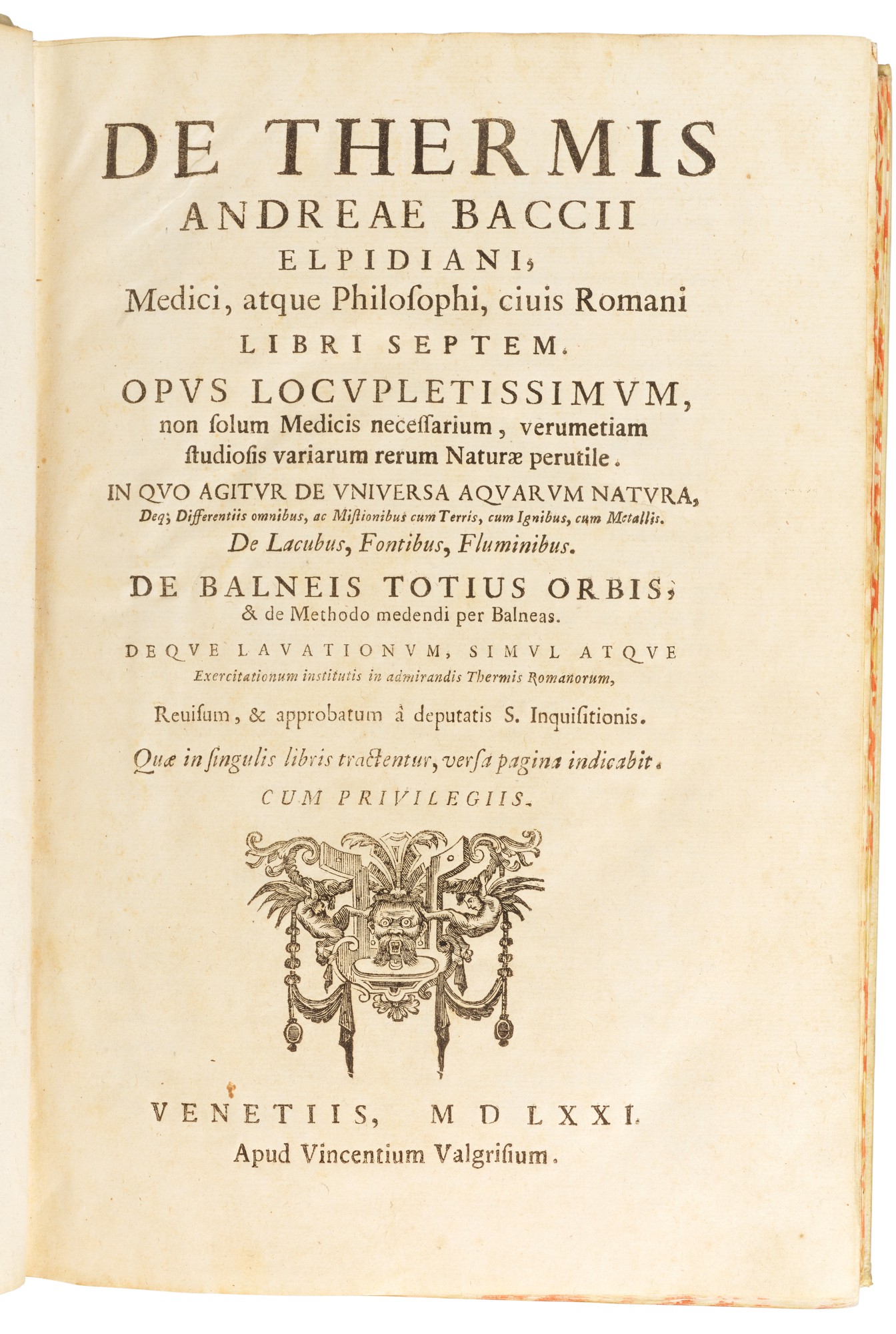 Bacci, De thermis, Venice, 1571, eighteenth-century vellum ...