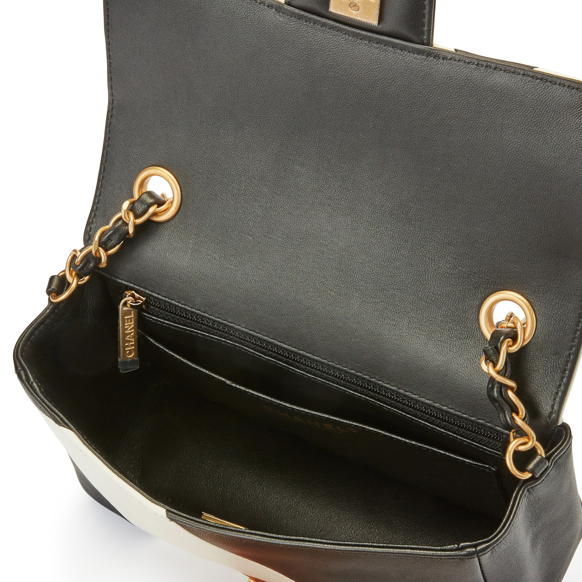 Black and White Lambskin Mini Rectangular Classic Single Flap Bag Gold ...