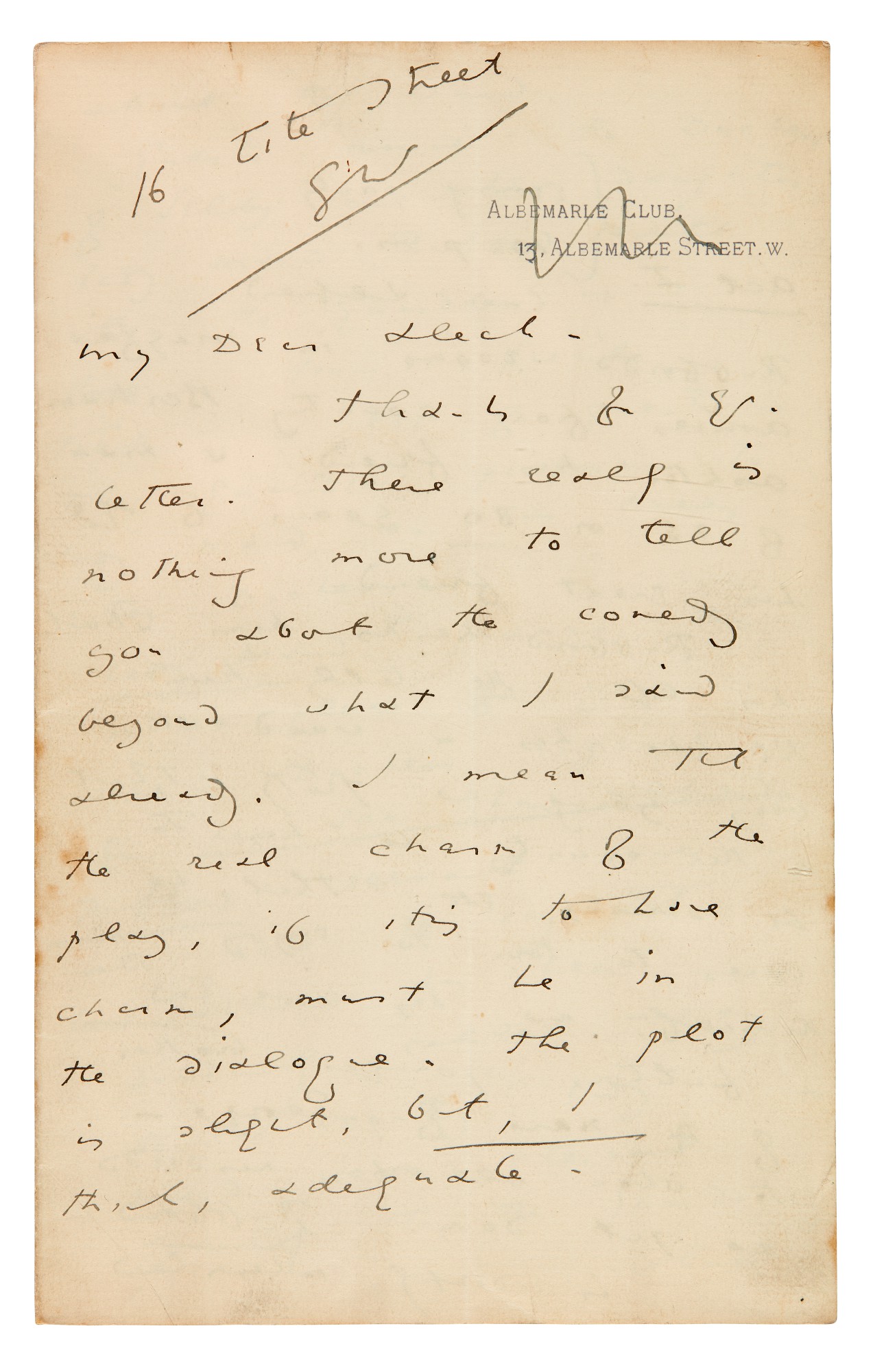 WILDE | Autograph letter signed, to George Alexander, outlining the ...