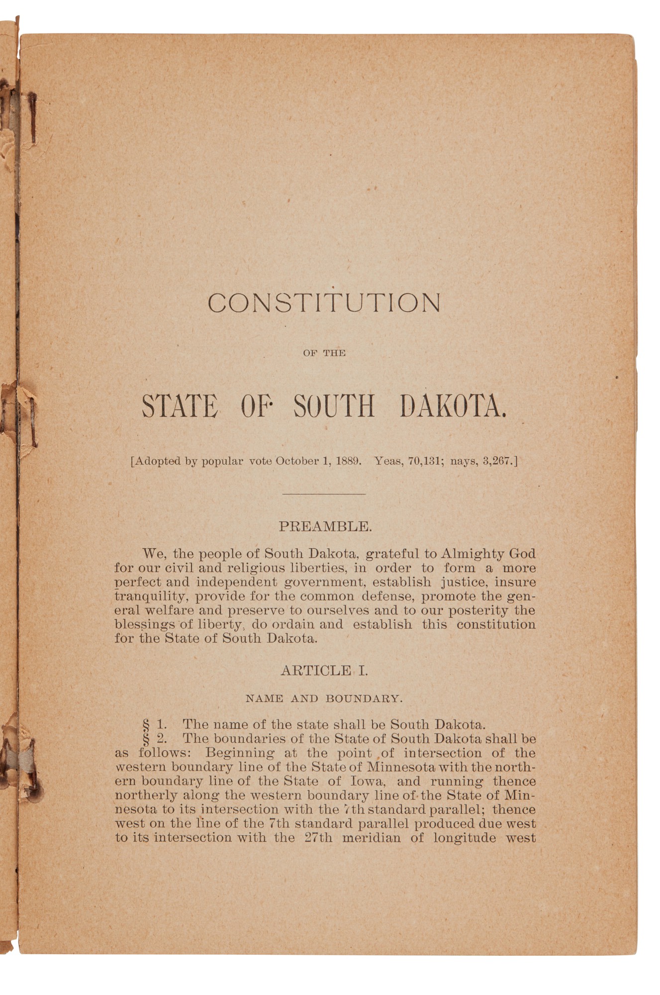 South Dakota | An early printing of the South Dakota state constitution ...