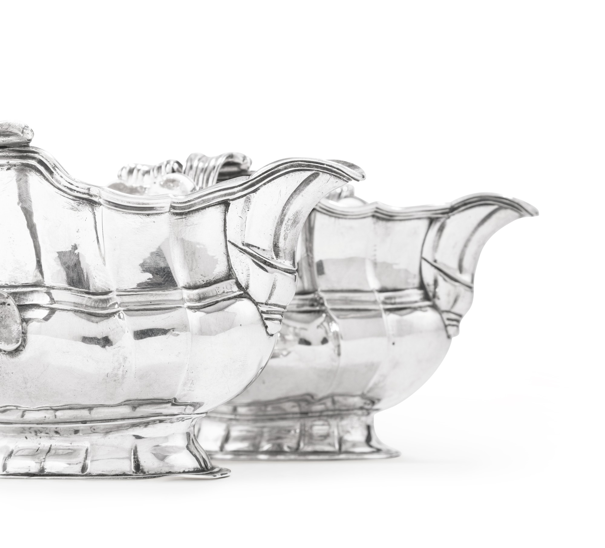 A pair of Belgian silver sauce tureens, spurious marks for Mons 18th ...