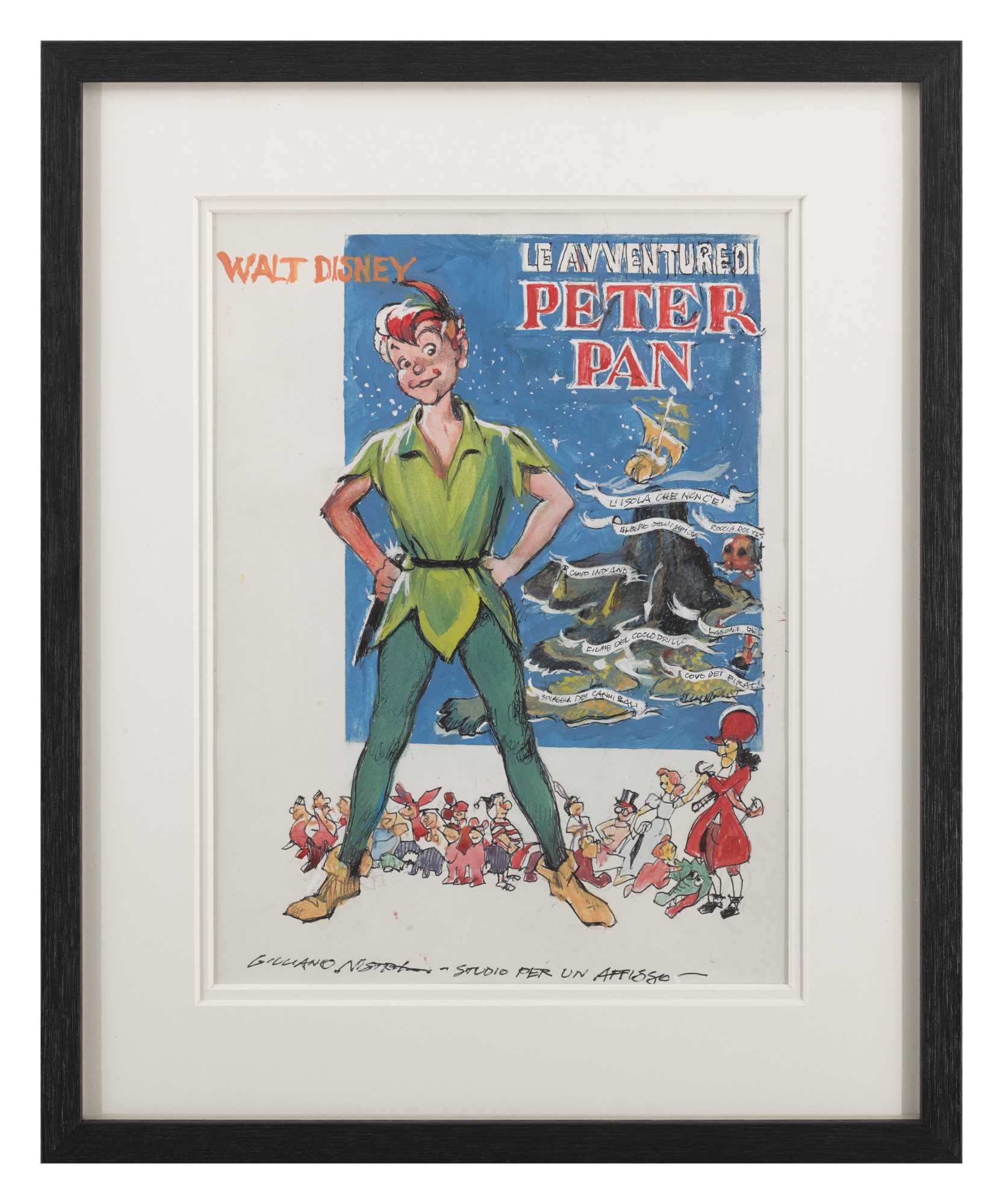 Peter Pan (1953), preliminary artwork for the Italian film poster ...