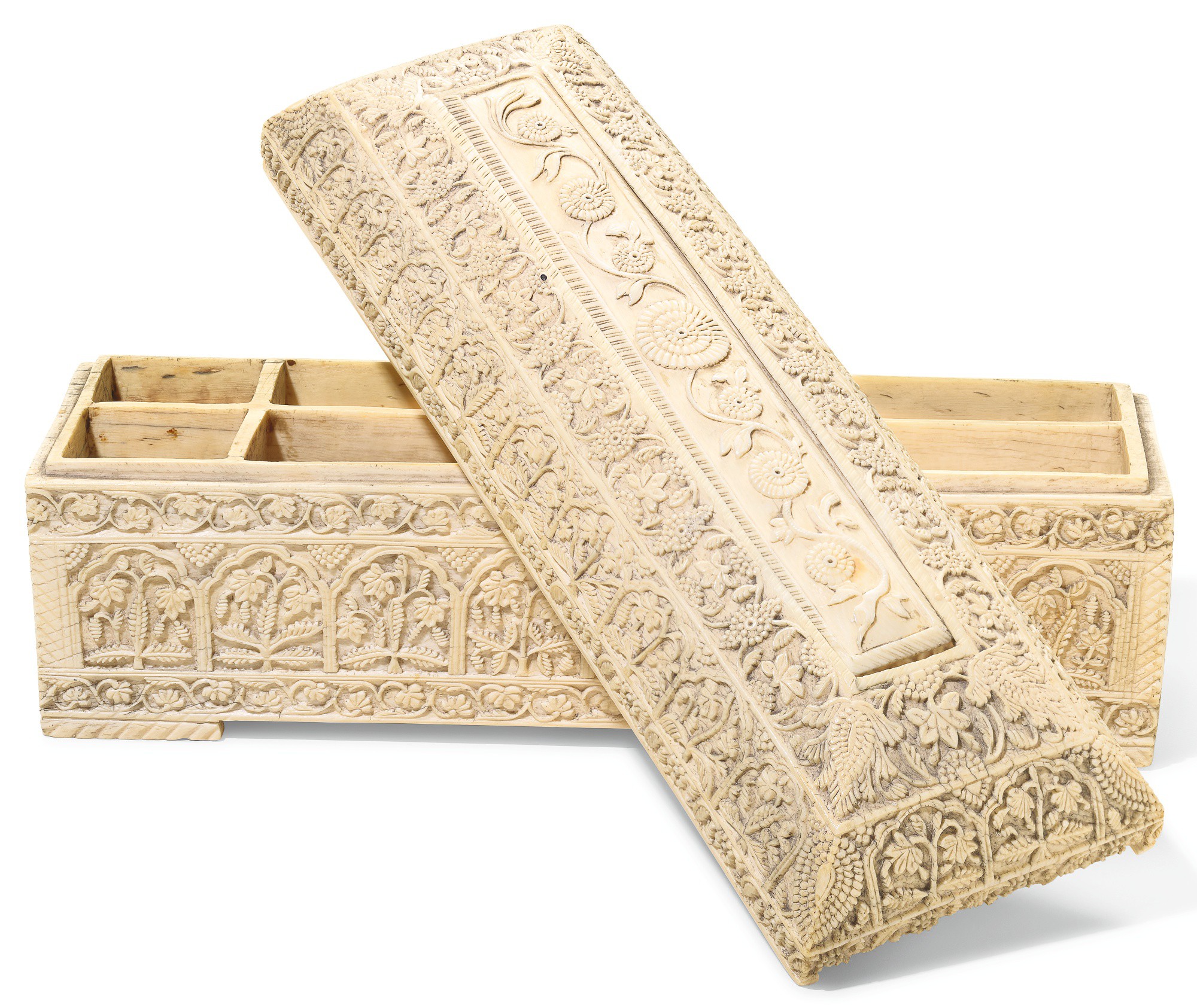 A DECCANI CARVED IVORY PEN-BOX, INDIA, 17TH CENTURY | Arts of the ...