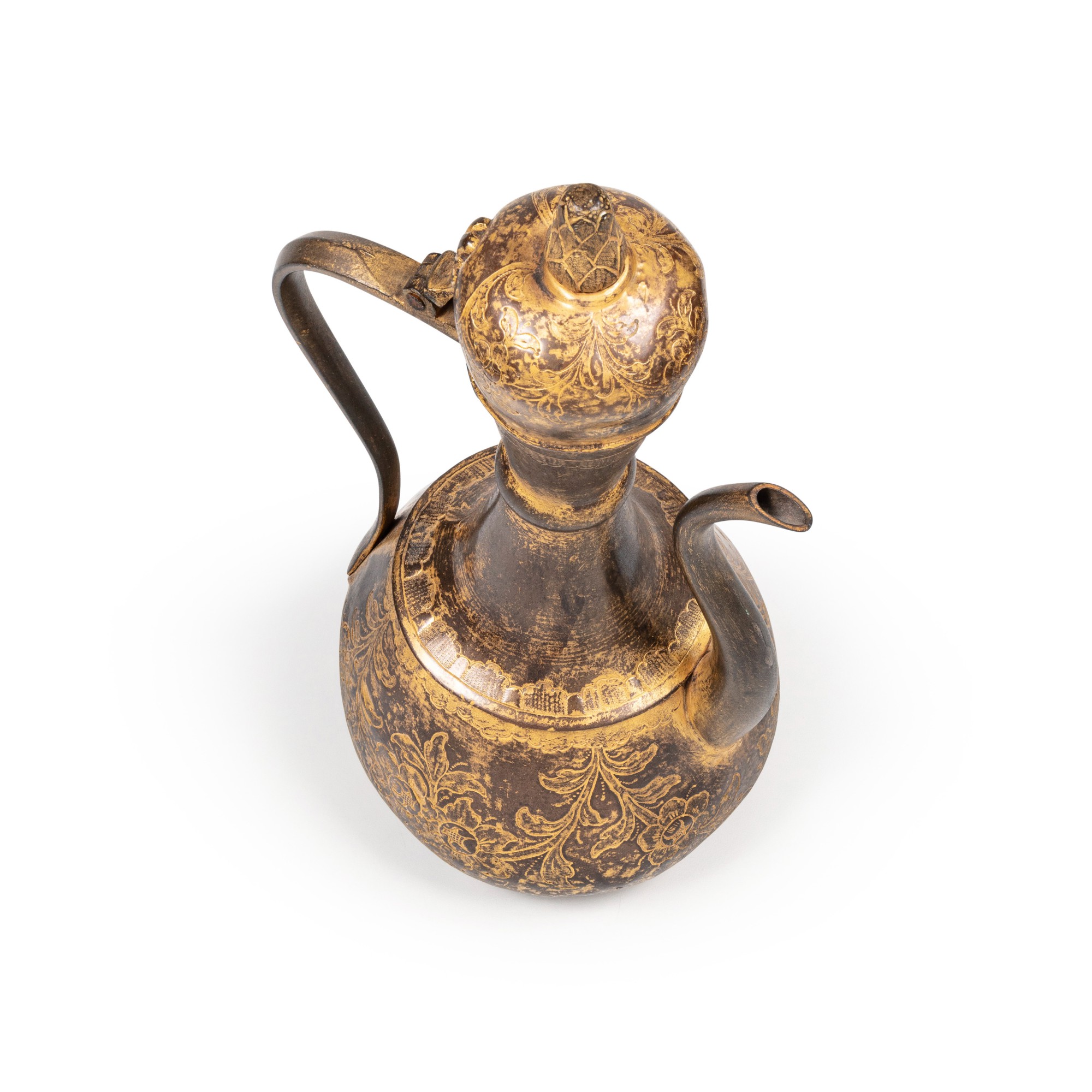 An Ottoman gilt-copper (tombak) lidded ewer, with associated basin and ...