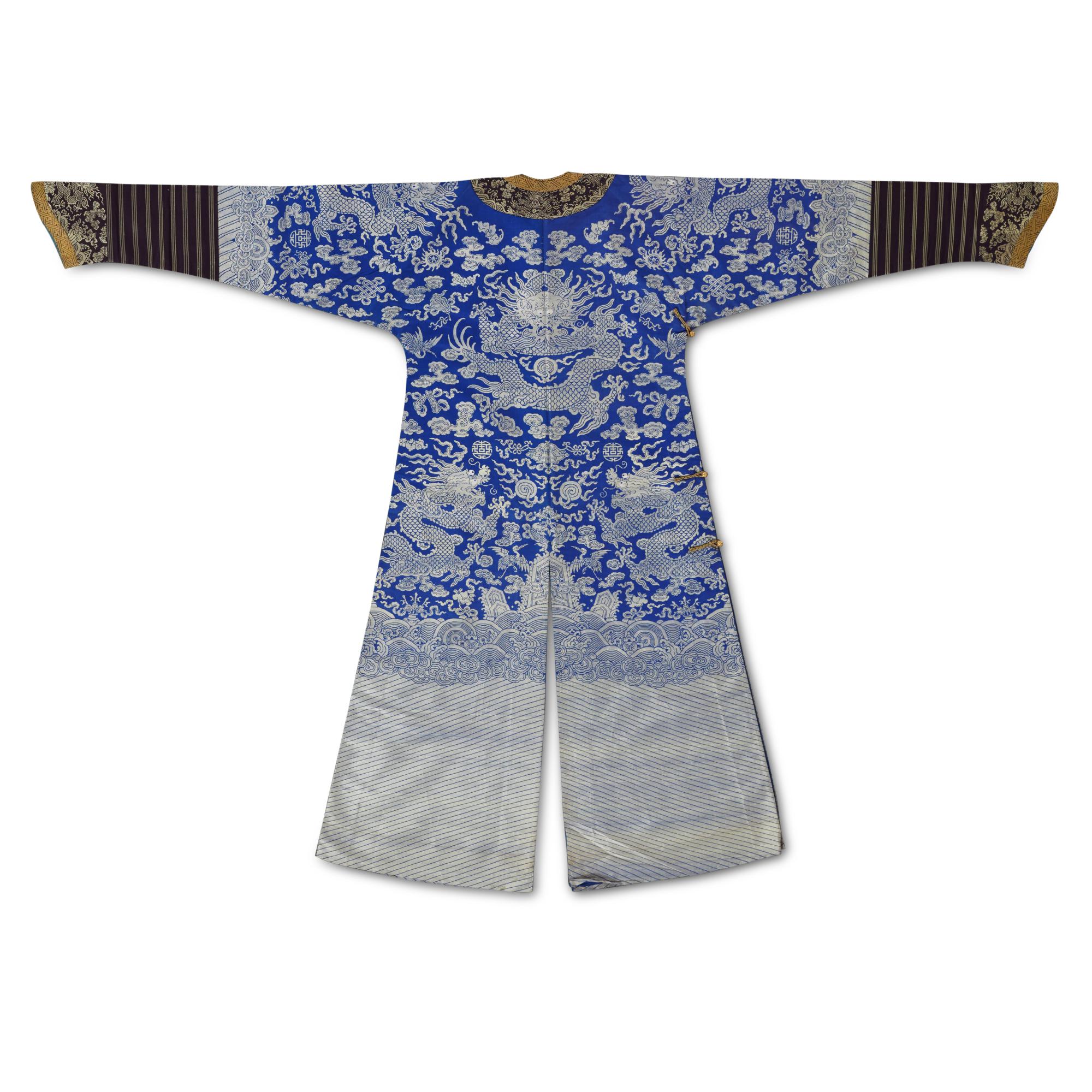 A blue-ground silk brocade 'dragon' robe (Jifu), Qing dynasty, 19th ...