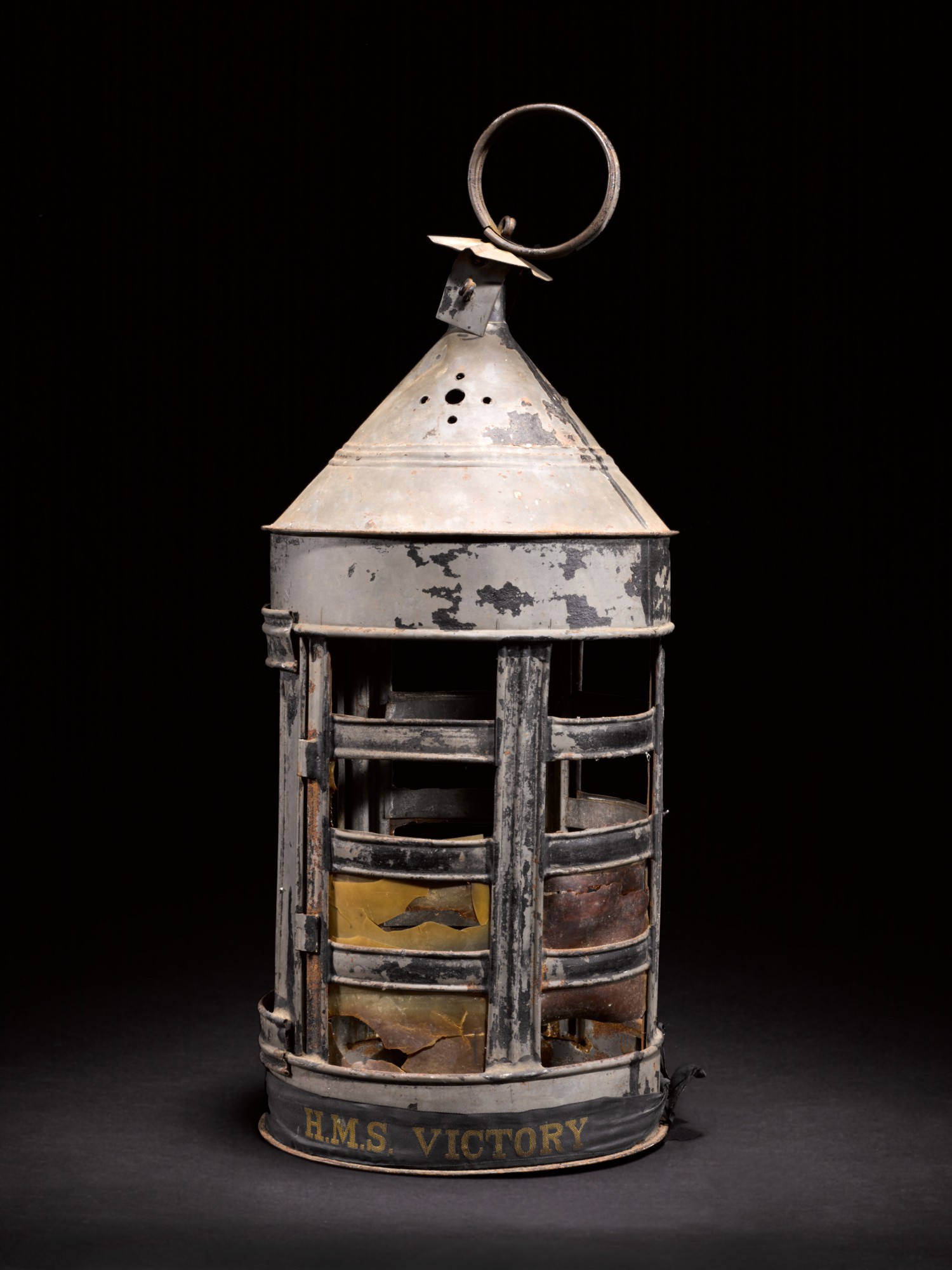 A painted tin and horn lantern from the Gun Decks of HMS Victory ...