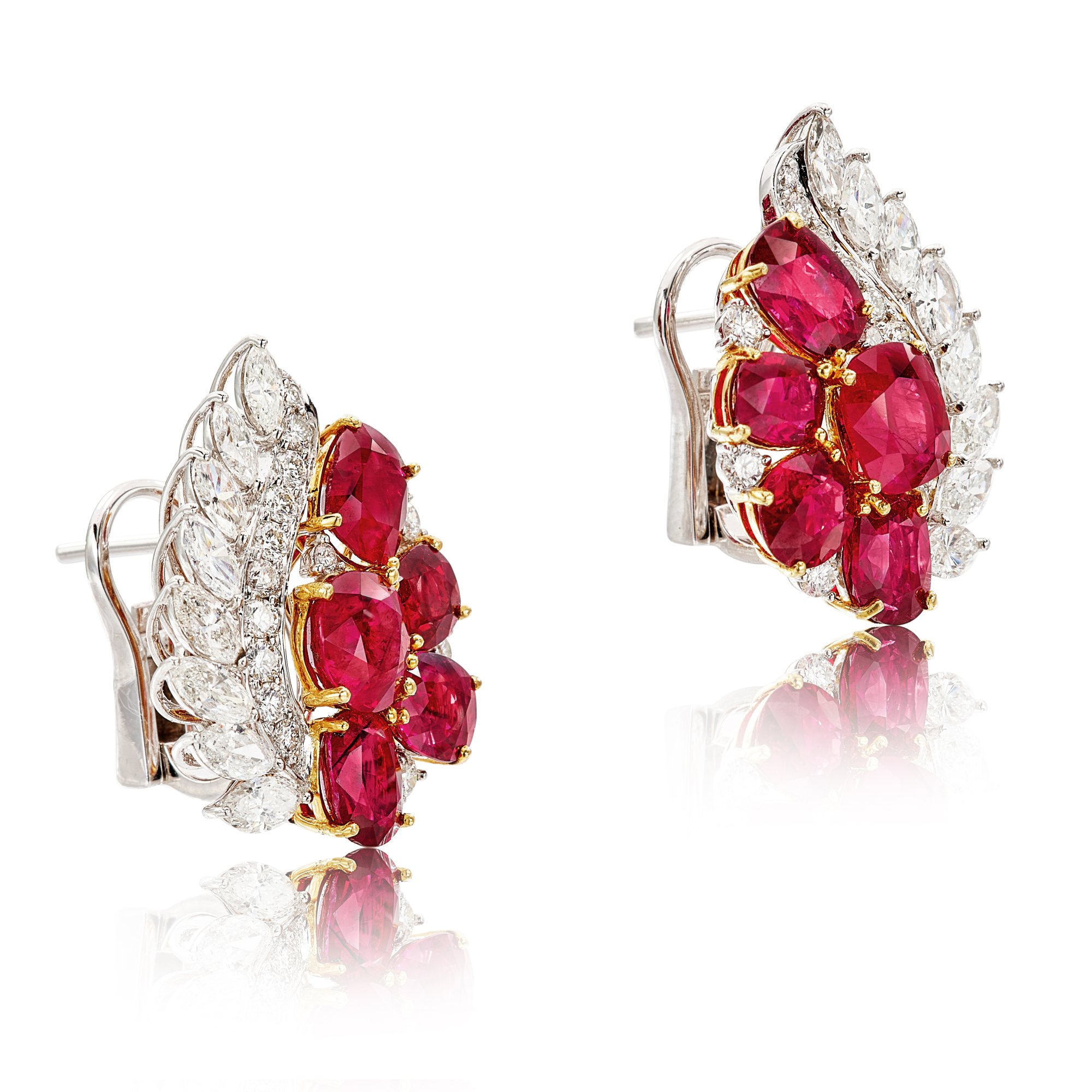 Pair Of Ruby And Diamond Earrings 天然「緬甸」未經加熱紅寶石 配 鑽石 耳環一對(紅寶石共重約10 02