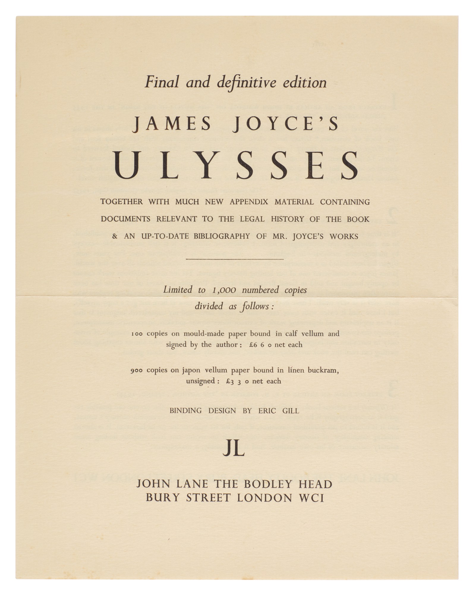James Joyce | Ulysses, 1936, deluxe limited edition, no. 91/100, signed ...