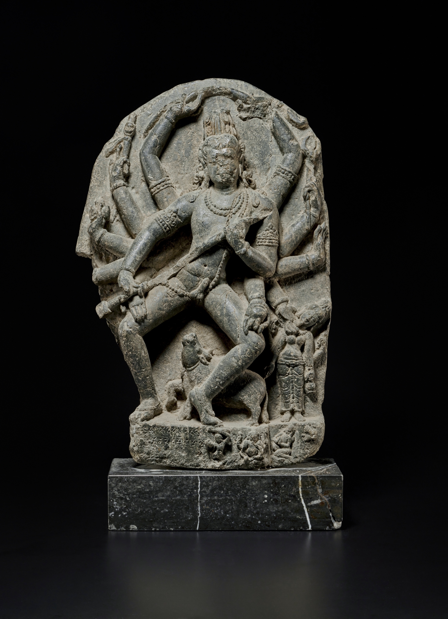 A gray stele depicting Dvadashabhuja Rishabha Tandavamurti, Eastern ...