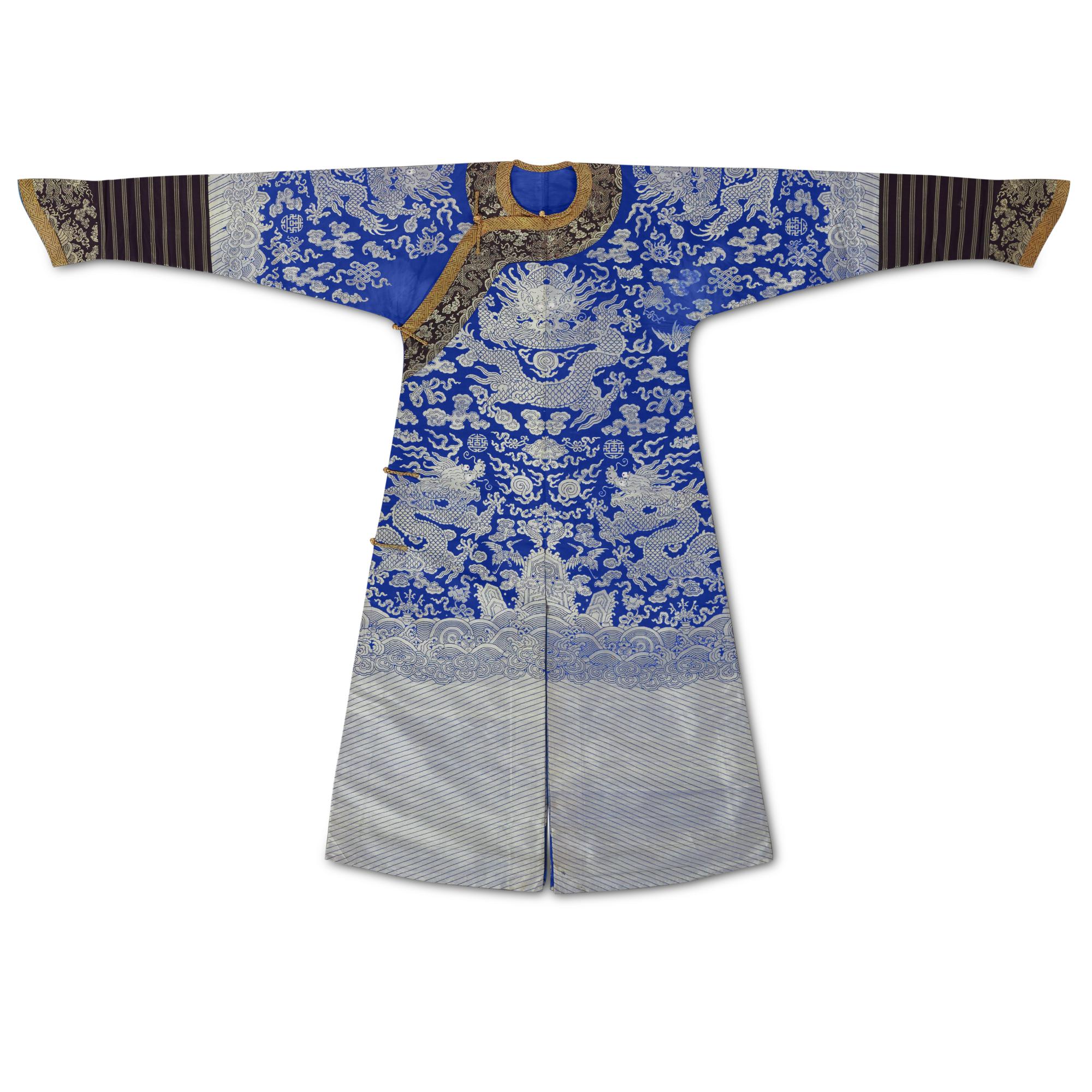 A blue-ground silk brocade 'dragon' robe (Jifu), Qing dynasty, 19th ...