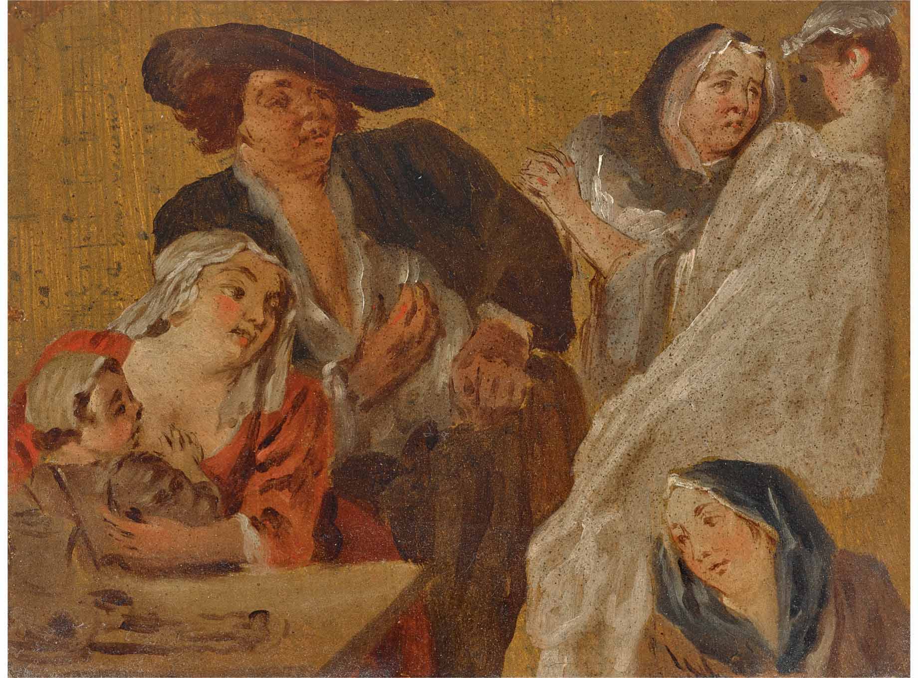 FRENCH SCHOOL, 18TH CENTURY | STUDIES OF FIGURES AROUND A TABLE ...