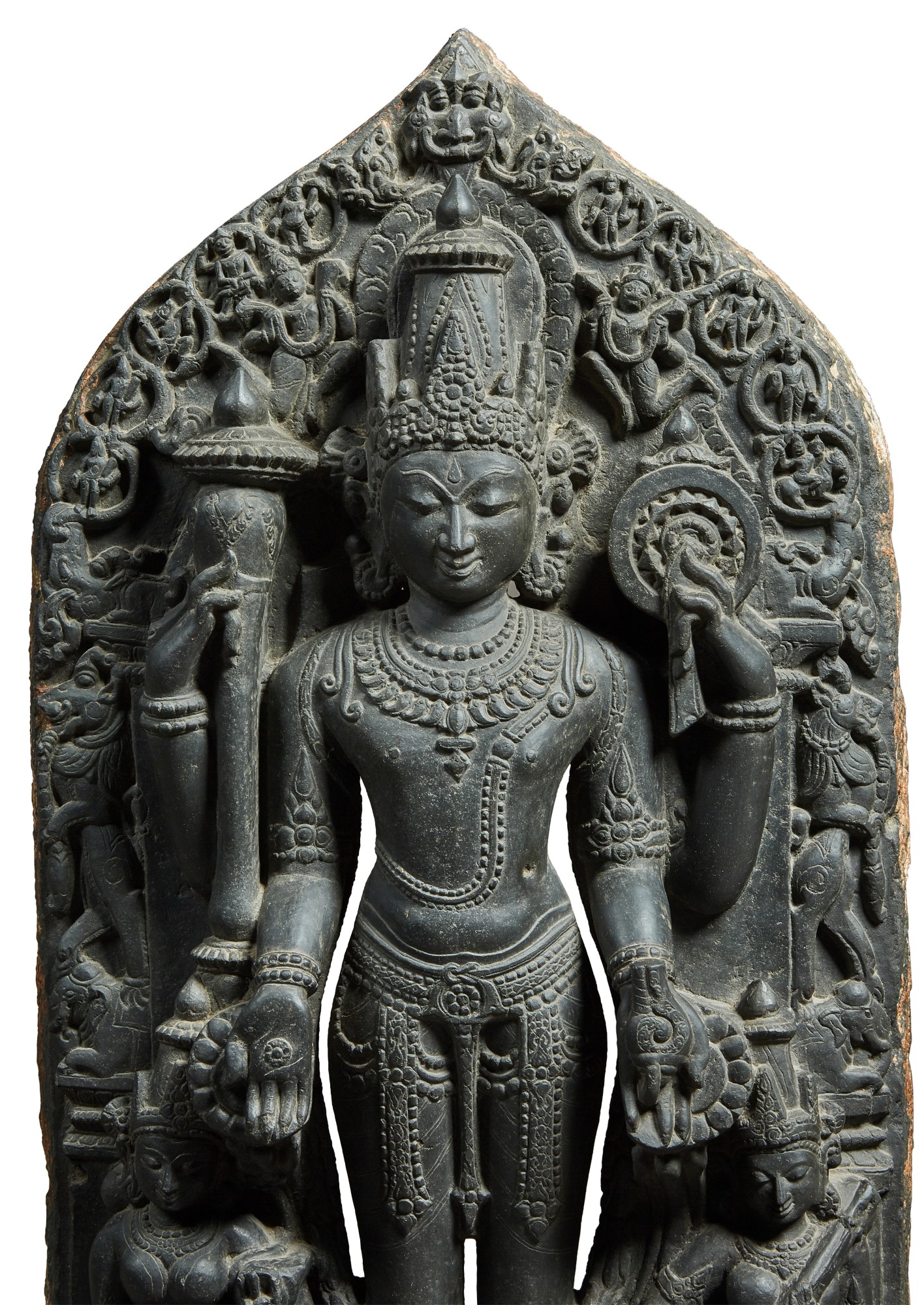 A BLACK STONE STELE OF VISHNU, NORTHEASTERN INDIA, PALA PERIOD, LATE ...