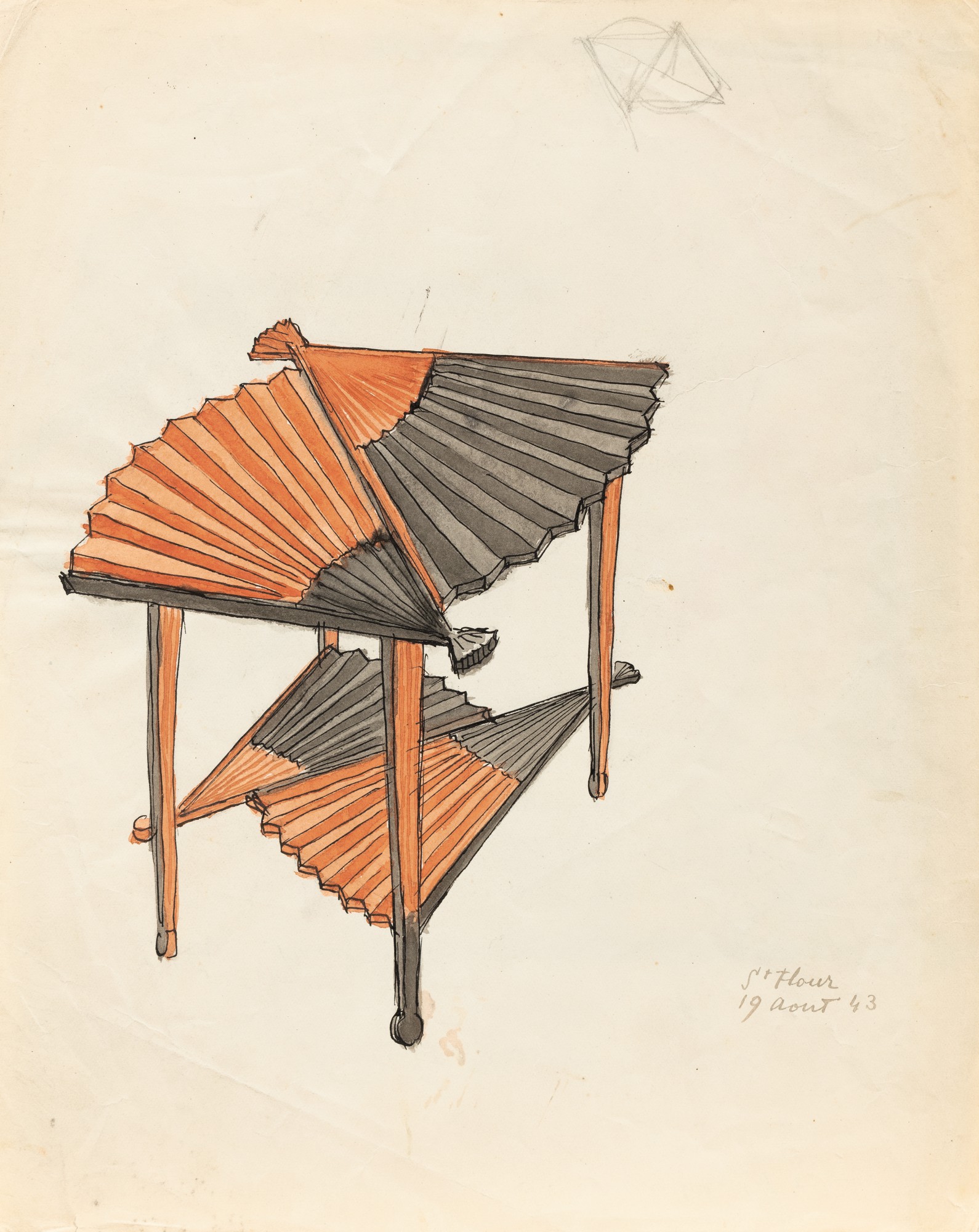 A drawing by Emilio Terry accompanied by two photographs and two ...