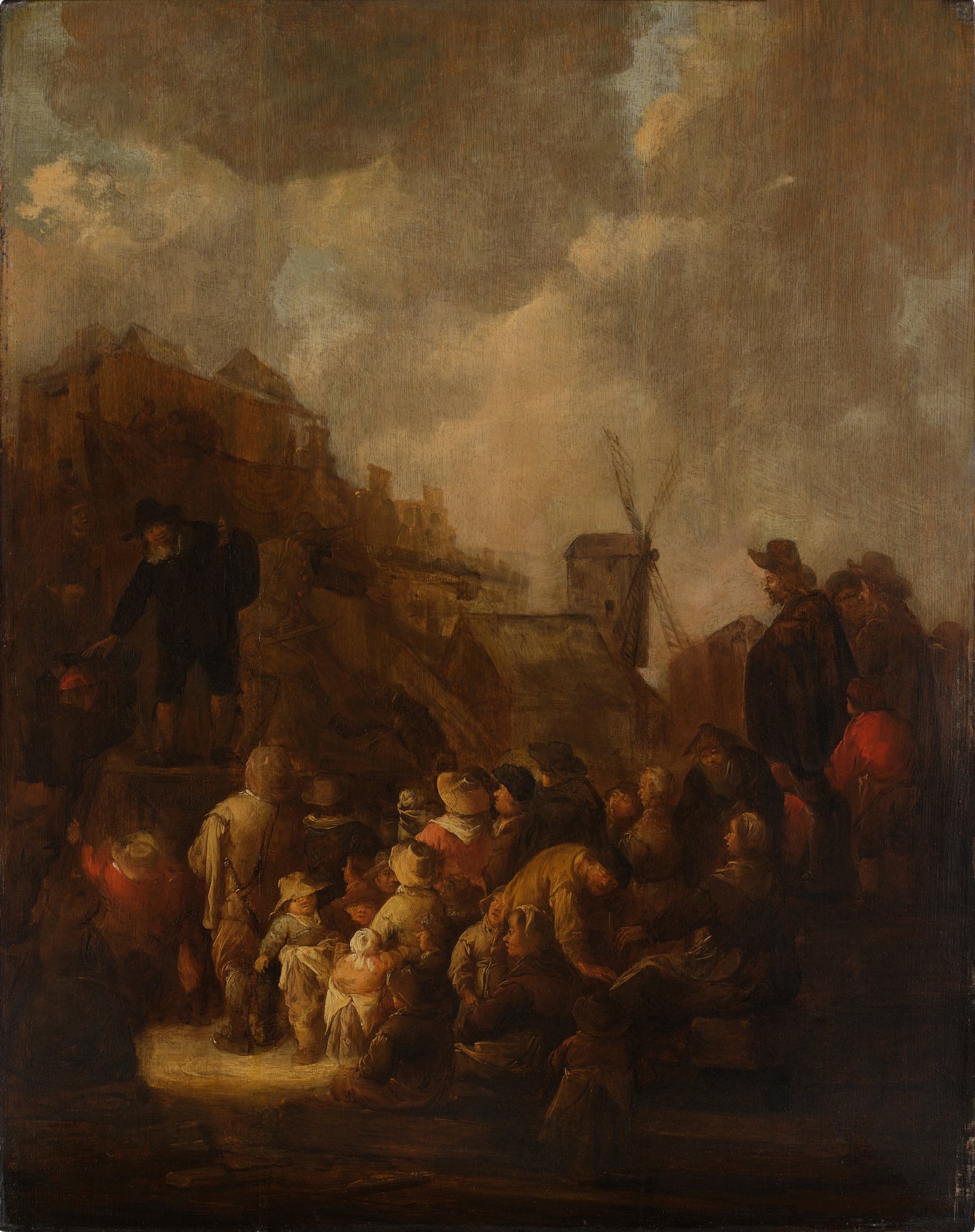 A peddler before a crowd of villagers in a town square | Master ...