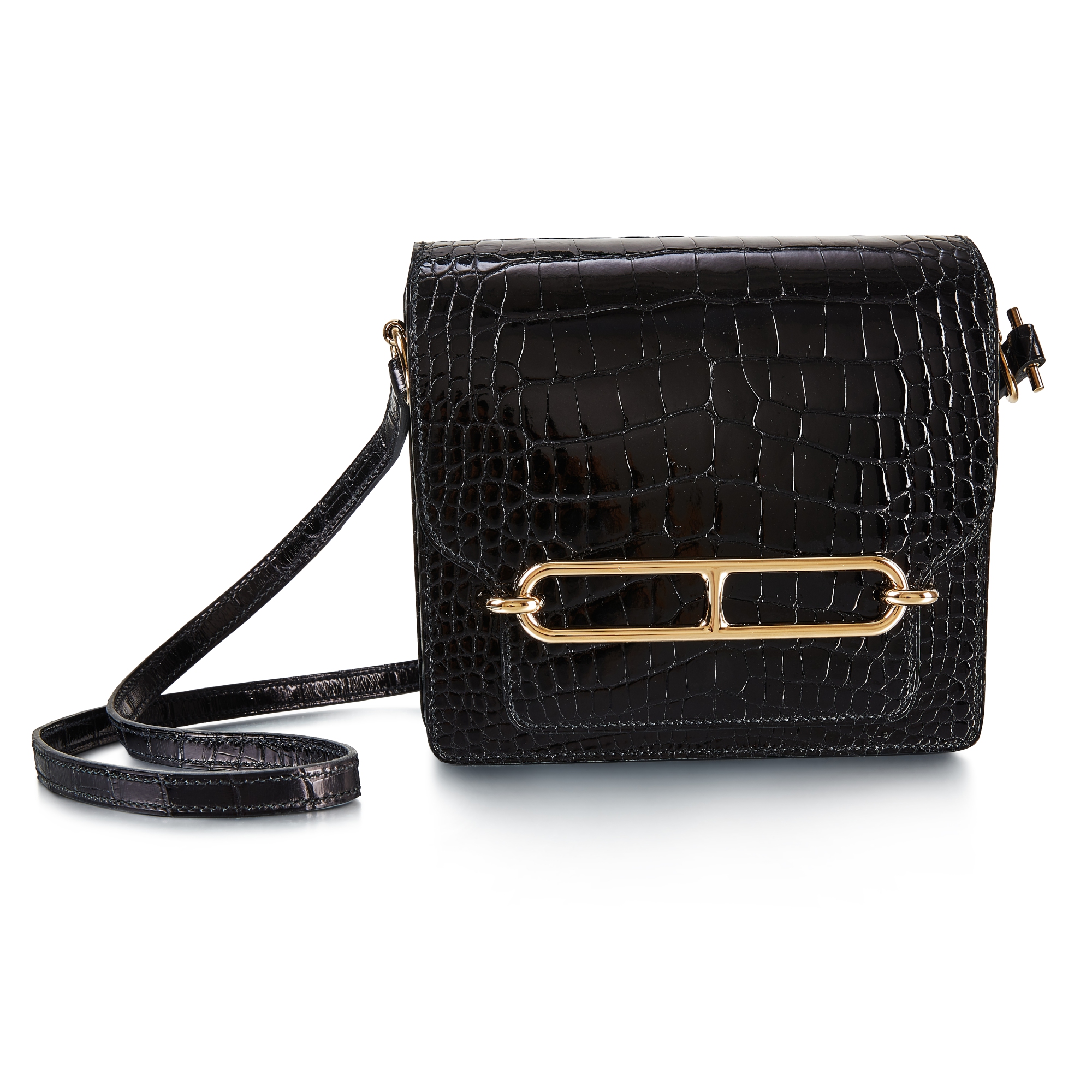 Noir Shiny Alligator Mini Roulis 18 Gold Hardware, 2021 | Handbags ...