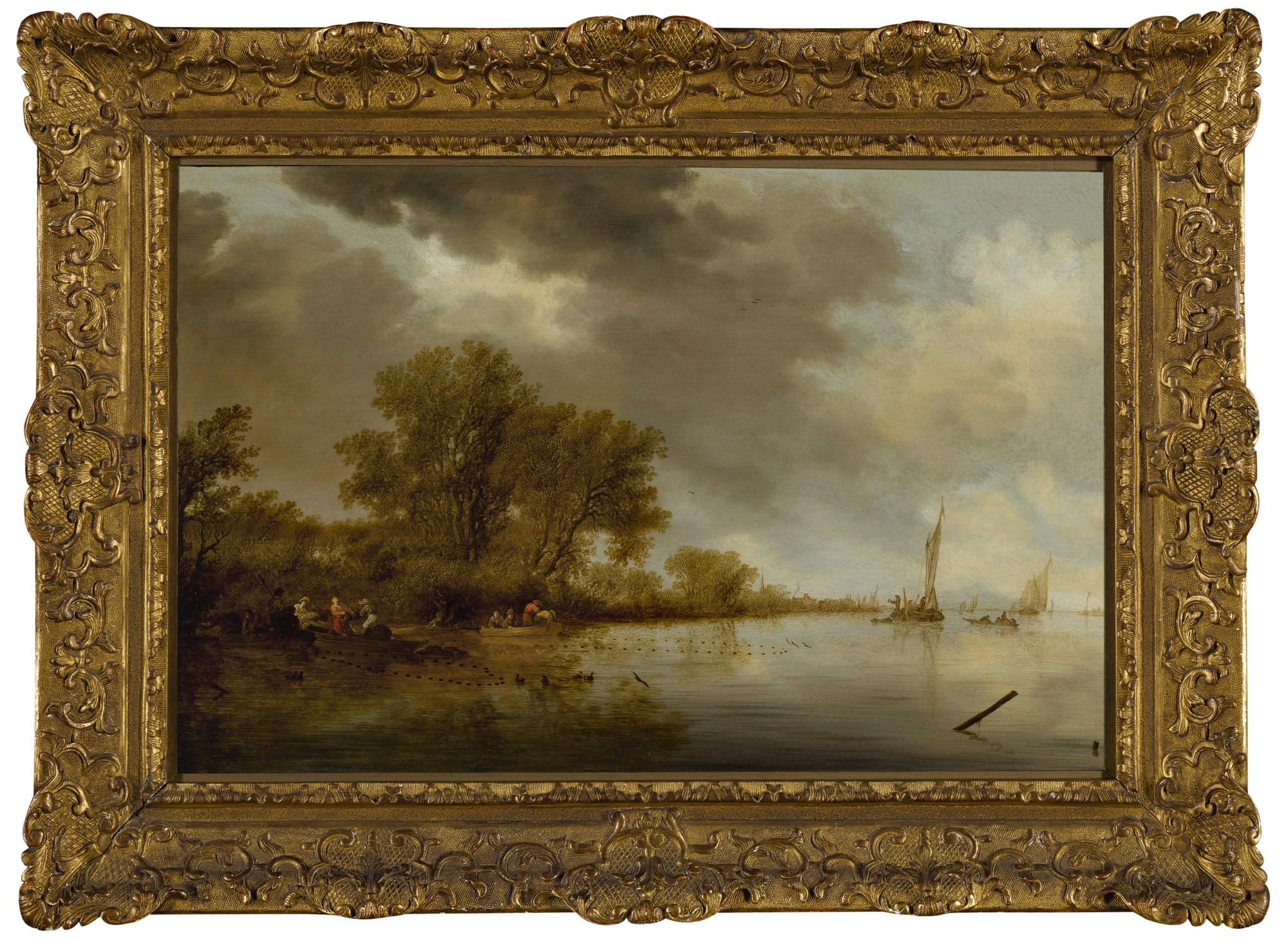 River landscape with fishermen tending their nets along a bank | Master ...