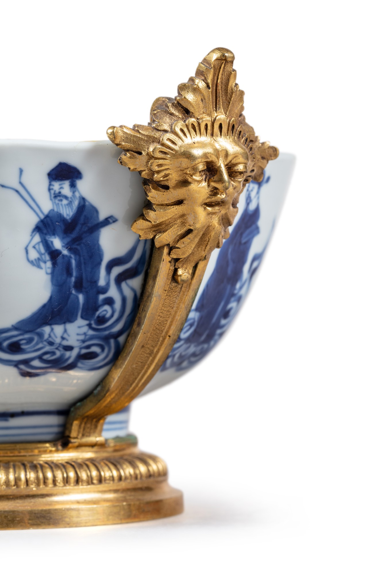 A gilt-bronze mounted blue and white Chinese porcelain bowl, French ...
