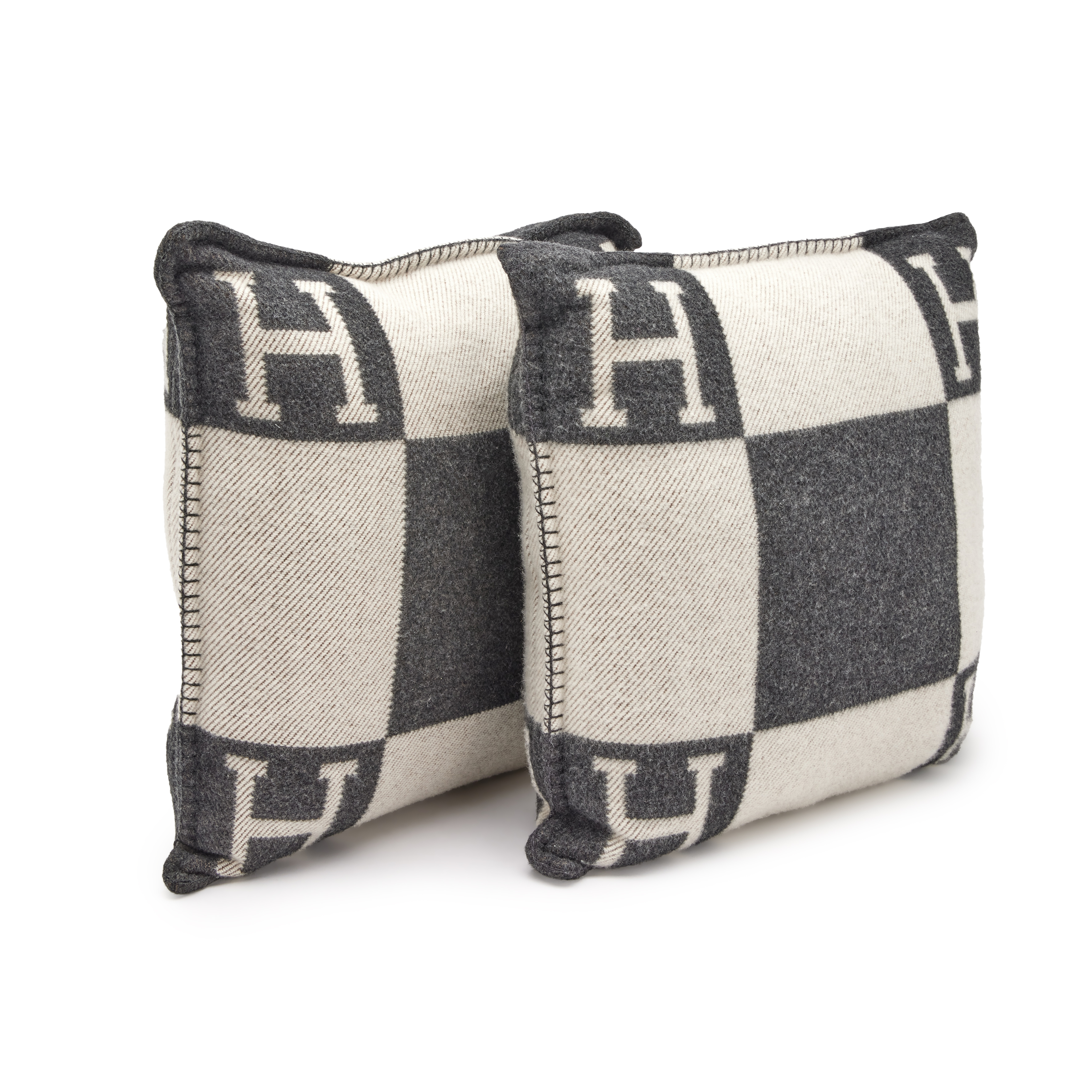 Écru and Gris Foncé Wool and Cashmere Small Avalon Pillows - Great ...