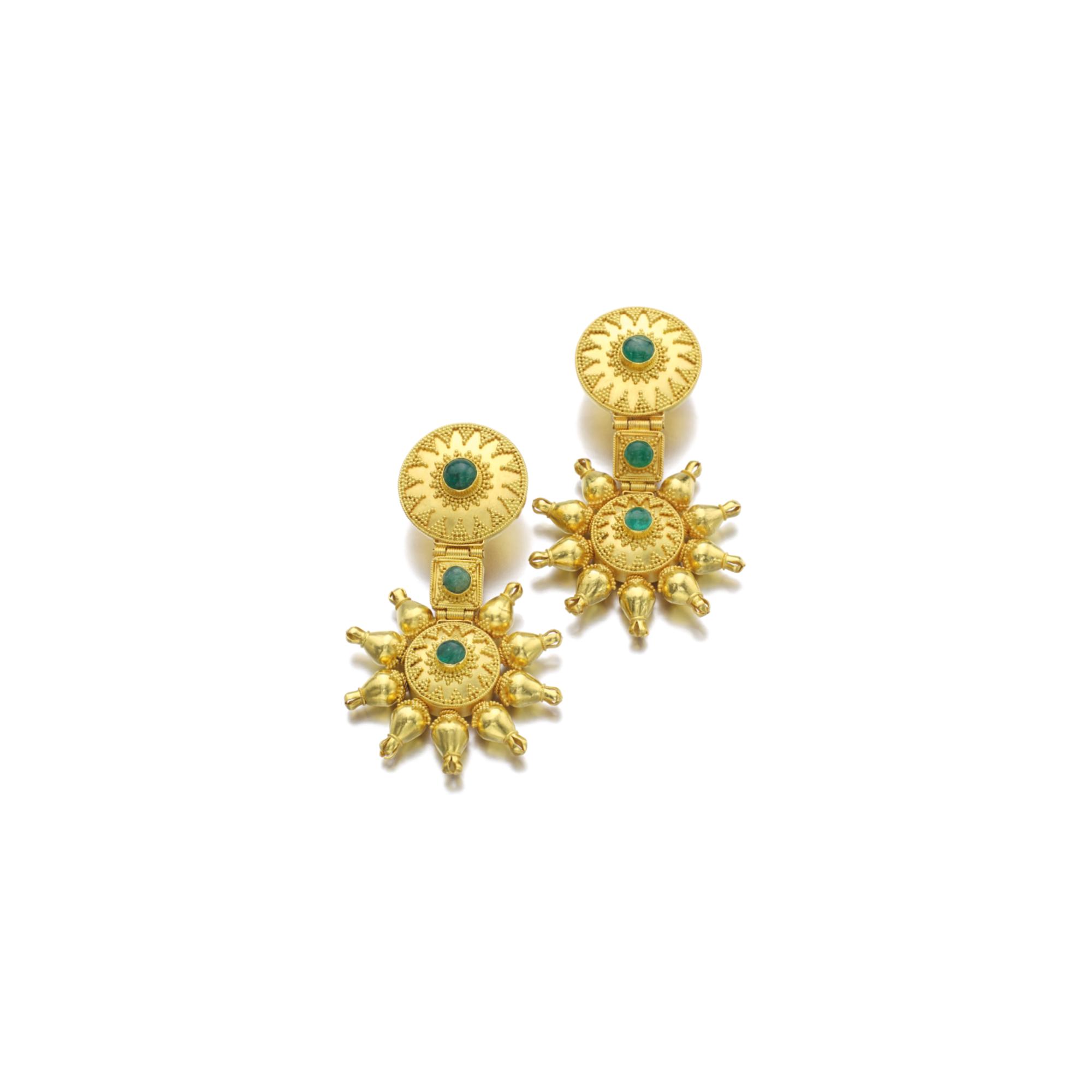 PAIR OF EMERALD AND GOLD EARRINGS, ILIAS LALAOUNIS | Fine Jewels | Jewellery | Sotheby's