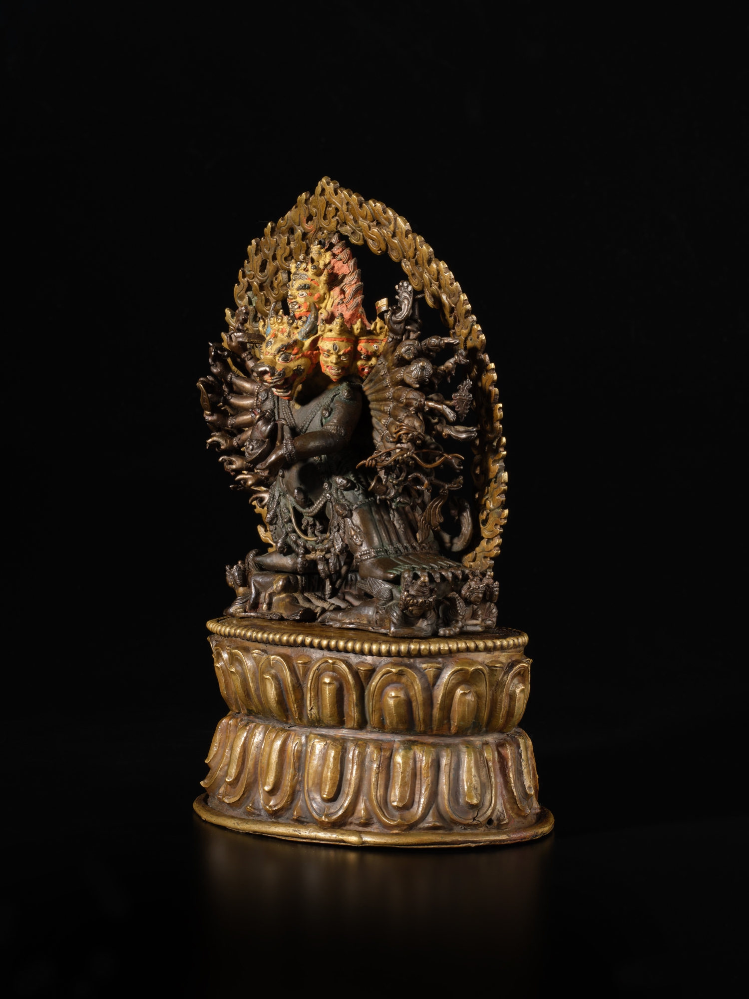 A polychrome copper alloy and copper-repousse figure of Vajrabhairava ...