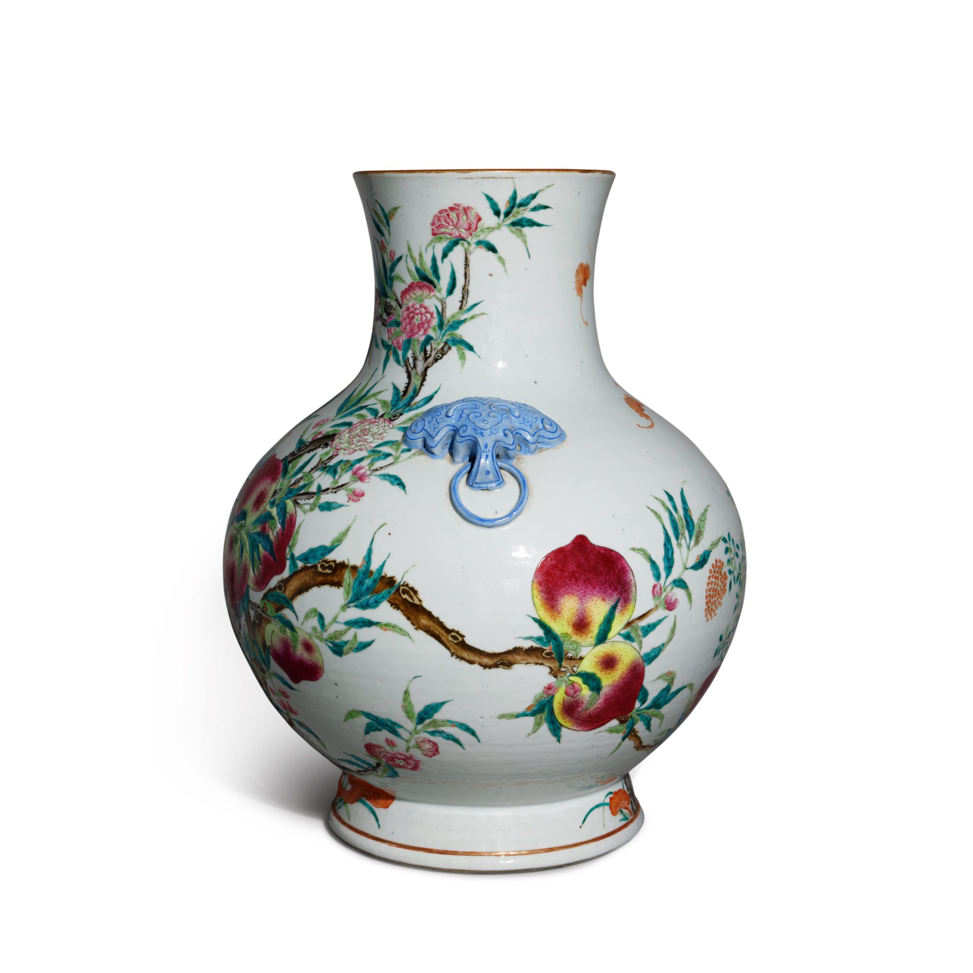 A large famille-rose handled 'nine peaches' vase, Late Qing dynasty ...