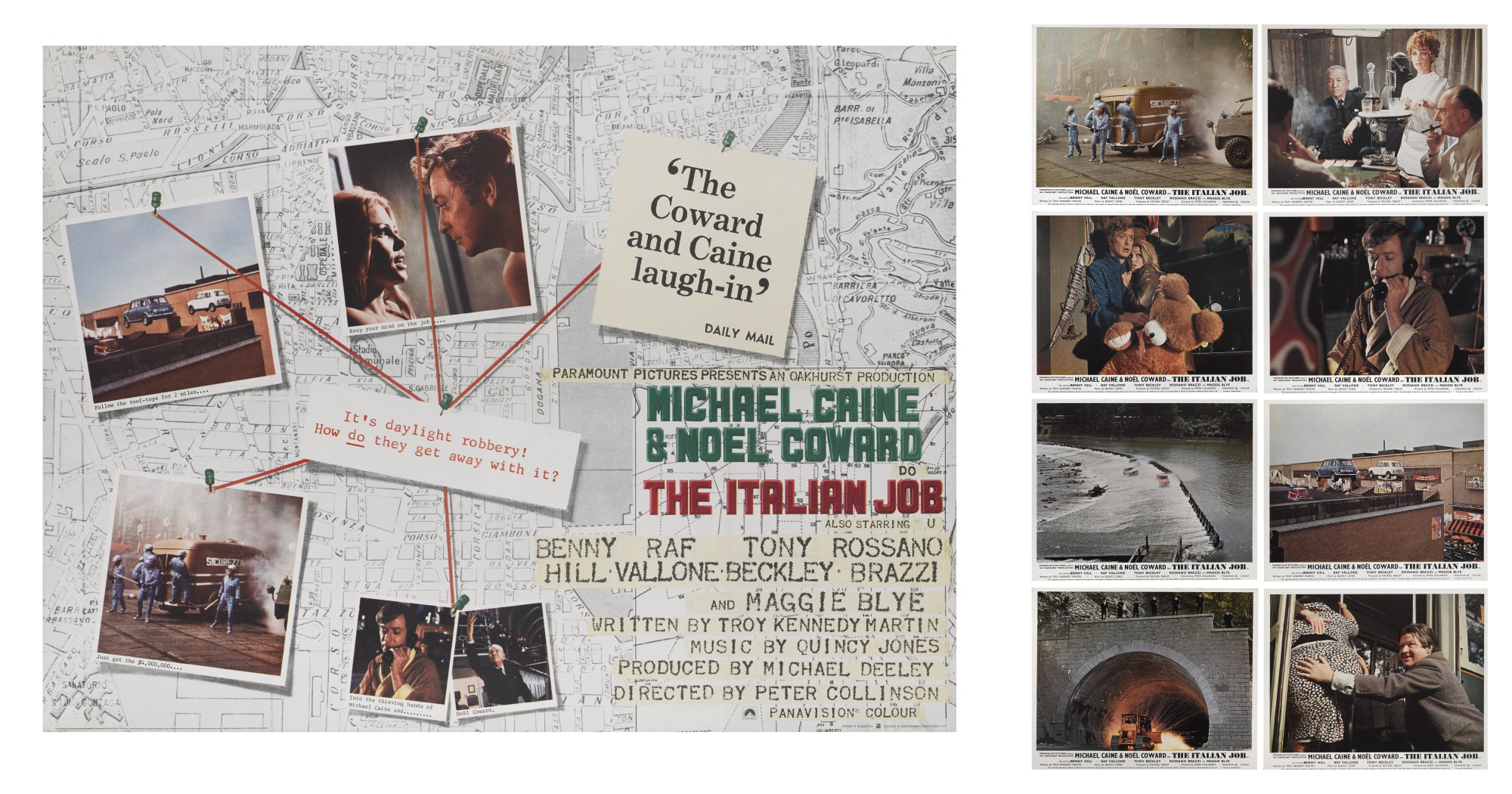 The Italian Job (1969), poster and set of 8 front of house stills ...