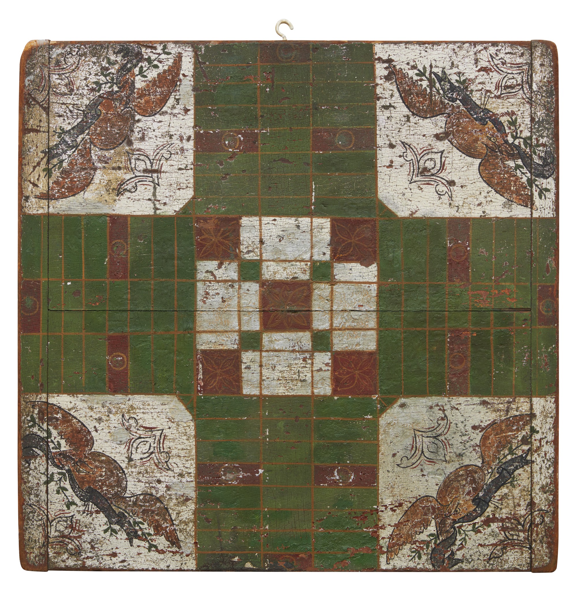 American Polychrome Paint-Decorated Parcheesi Gameboard, Late 19th ...
