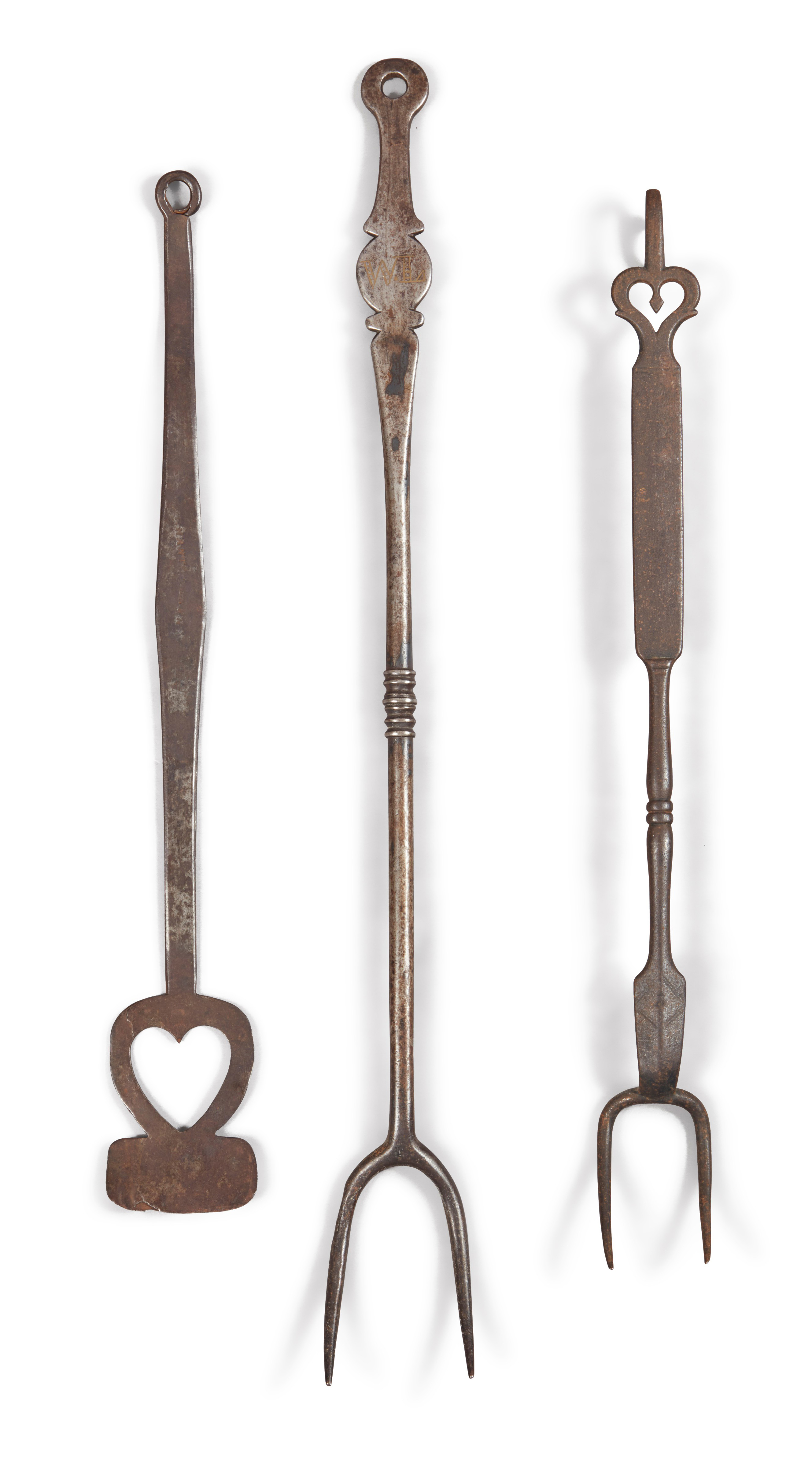 Group of Very Fine and Rare American Wrought Iron and Brass Cooking ...