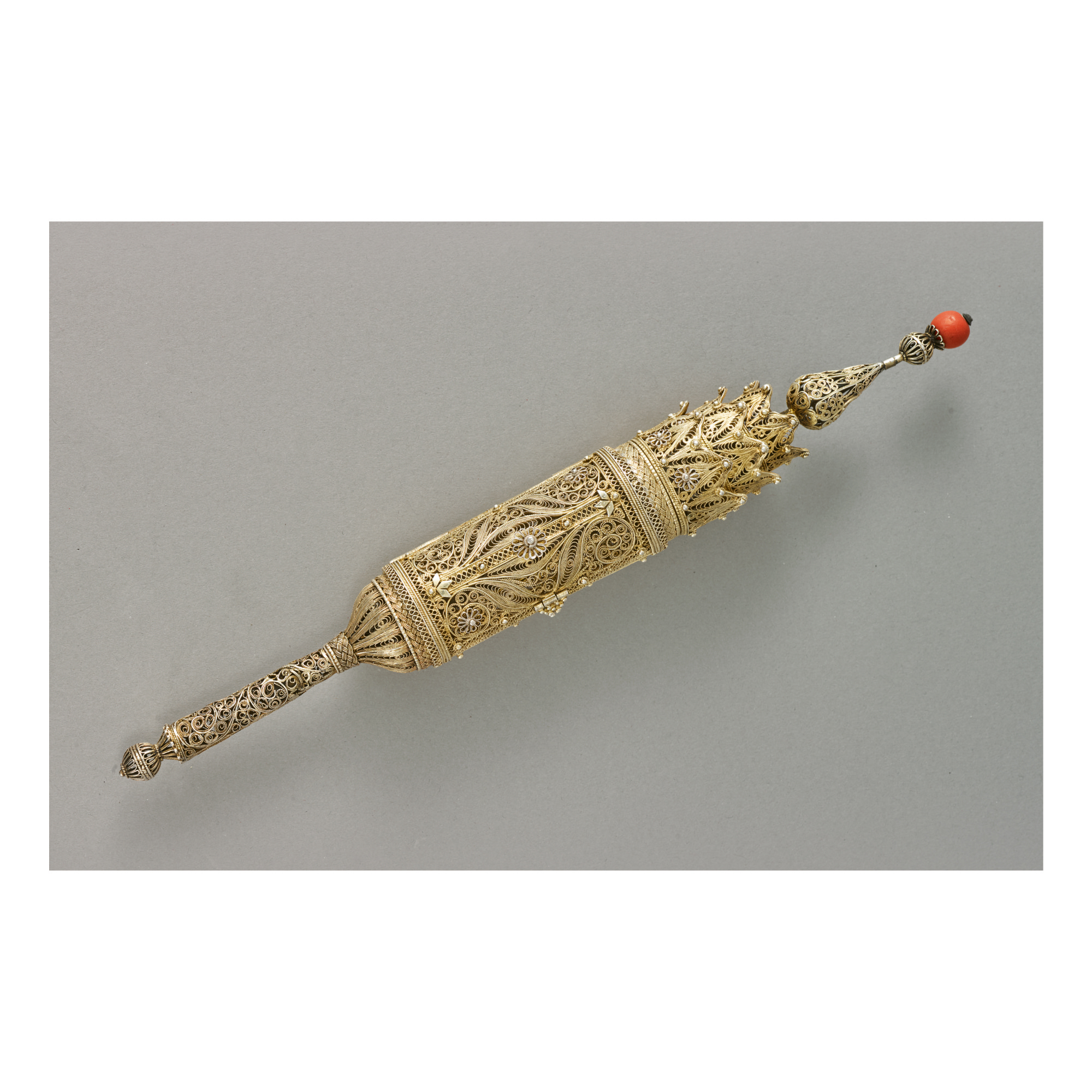 AN OTTOMAN SILVER-GILT FILIGREE ESTHER SCROLL CASE, LATE 19TH CENTURY ...
