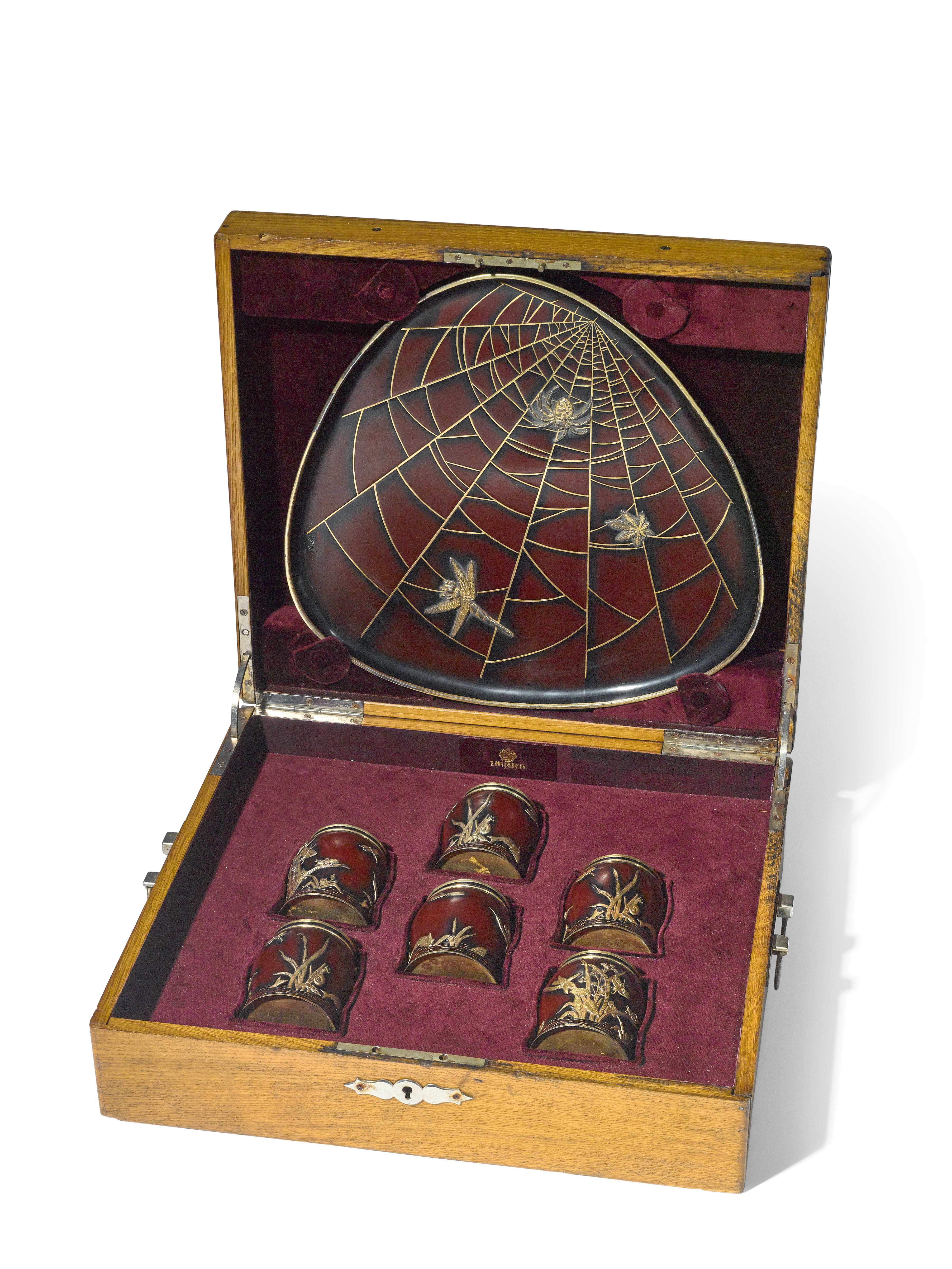 A silver-gilt and lacquer tea set, Ovchinnikov, Moscow, 1885 | Russian ...