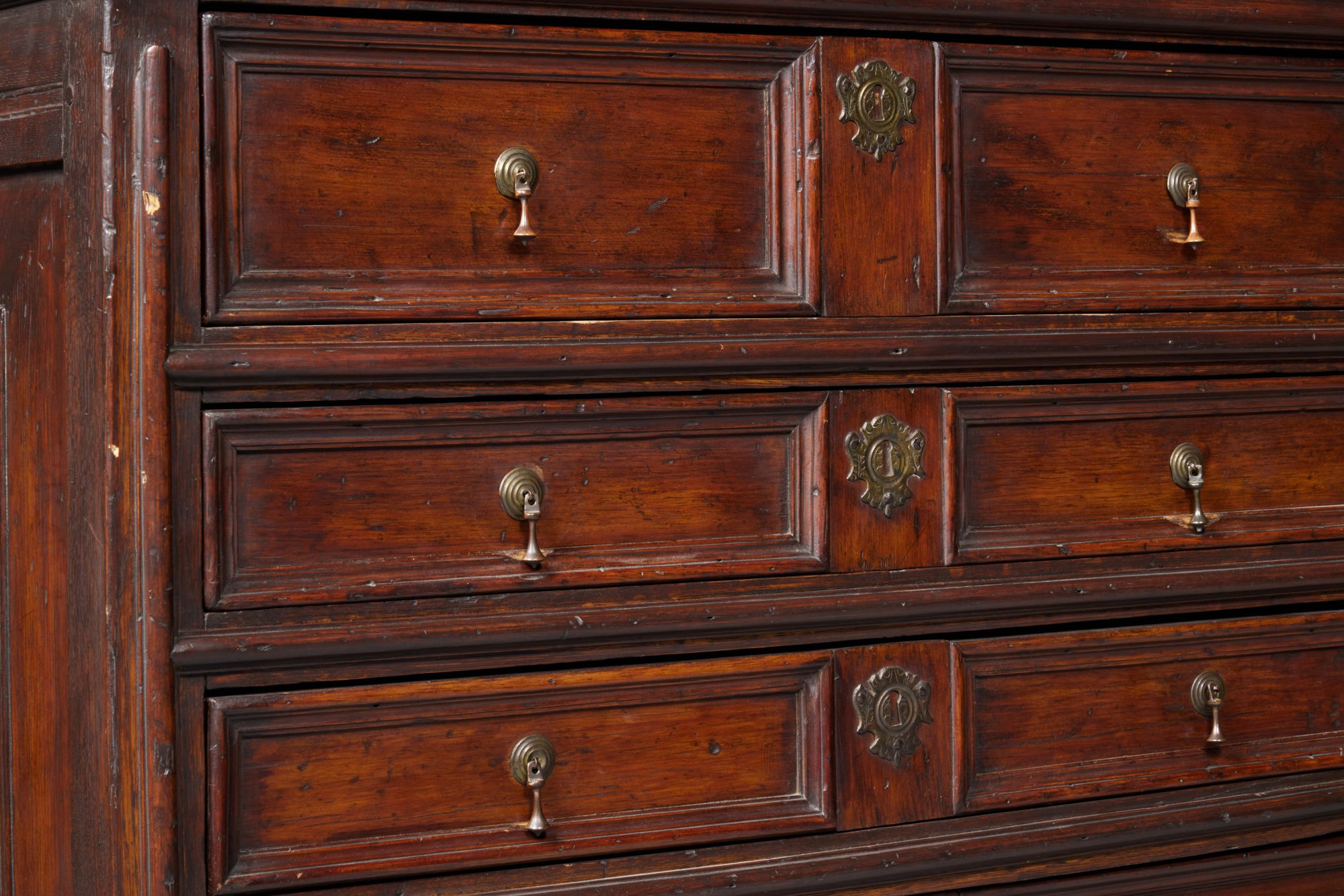 A Pilgrim Century Black and Red Painted Joined Oak and Pine Chest of ...