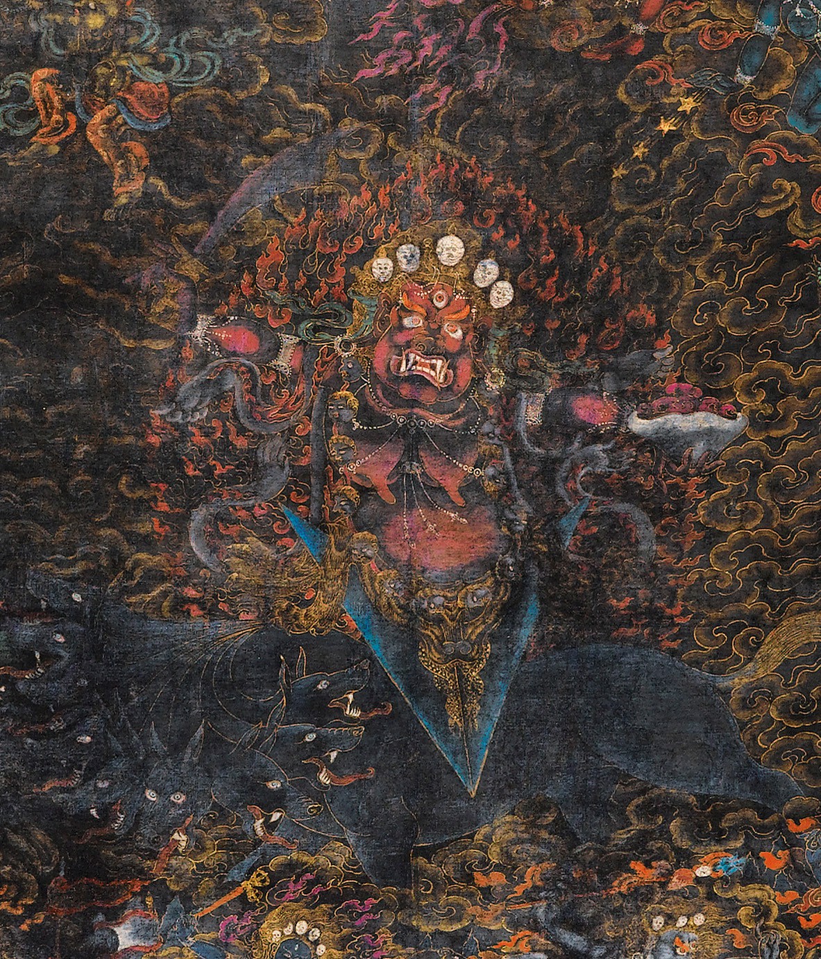 A rare nagthang (black-ground) thangka of a wrathful goddess Tibet ...