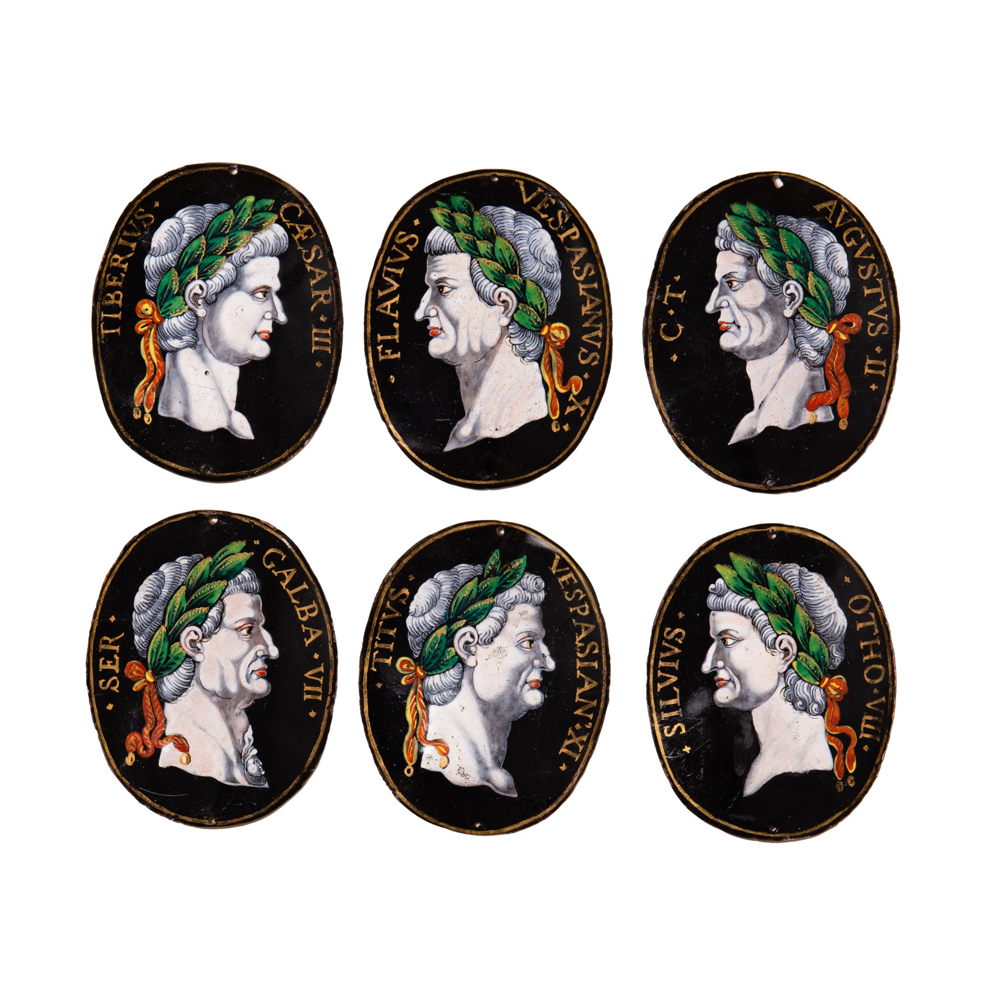 Twelve Limoges oval painted enamel ovals of the Twelve Caesars ...