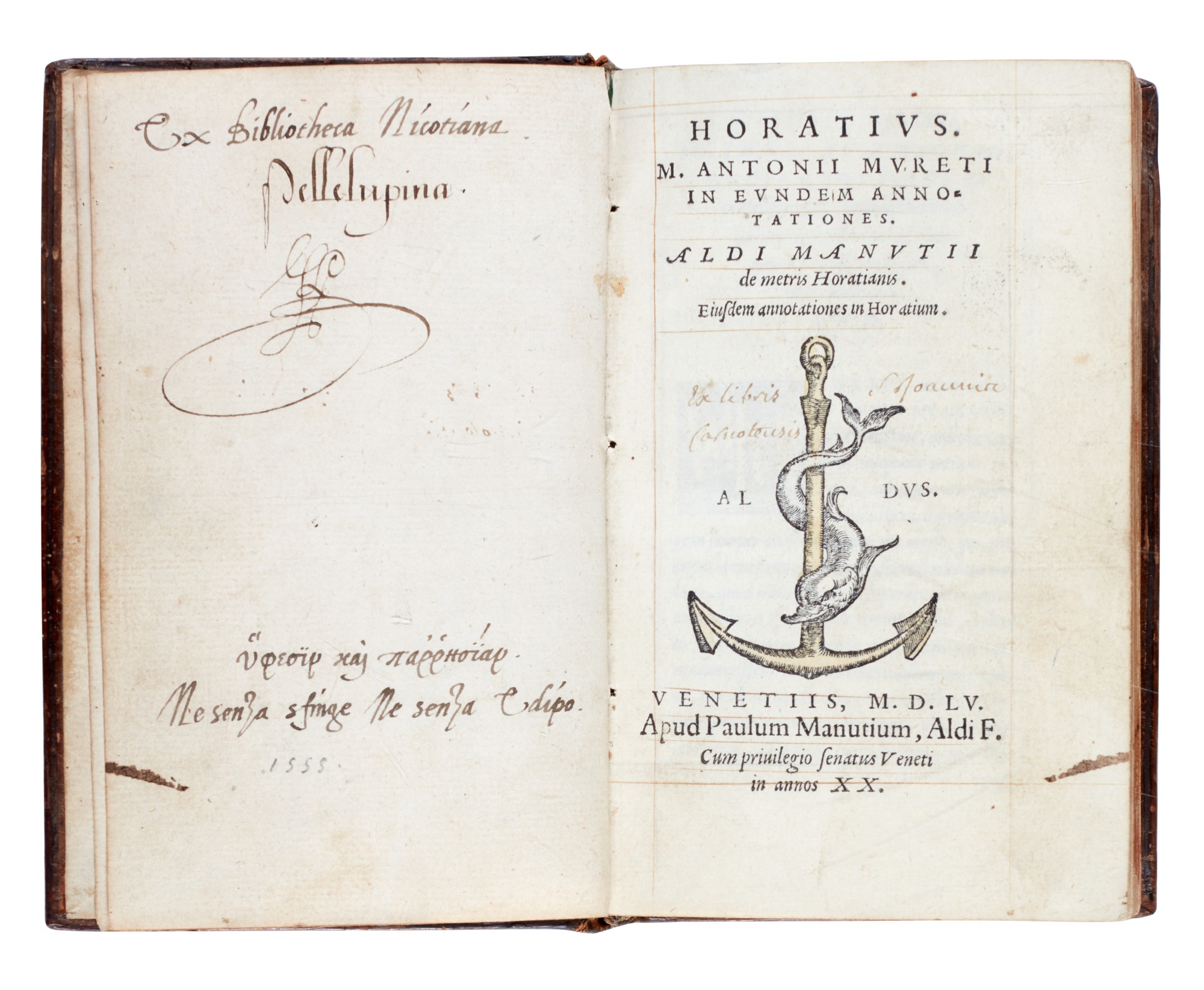 Horace, [Carmina], Venice, Aldus, 1555, contemporary calf gilt, Nicot ...