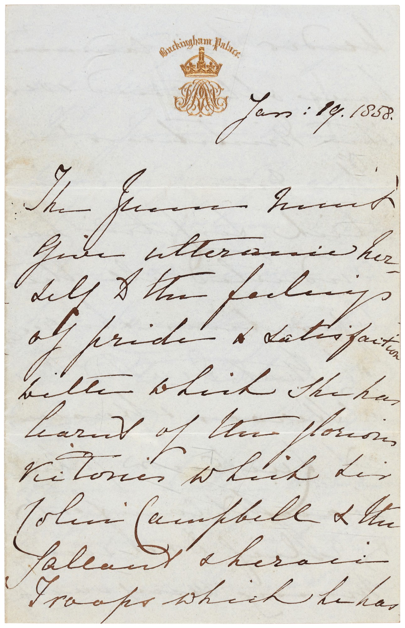 Queen Victoria | autograph letter signed, to Sir Colin Campbell, 19 ...