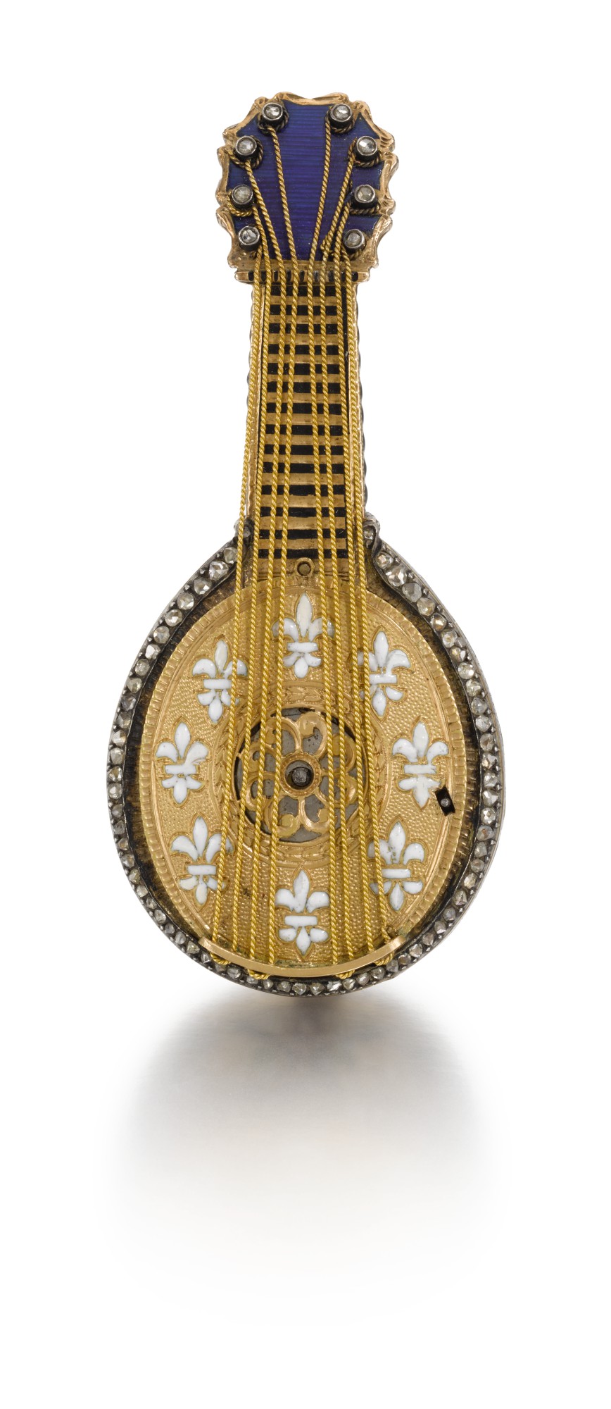 AUSTRIAN | A TWO-COLOUR GOLD AND ENAMEL MANDOLIN-FORM WATCH WITH ...