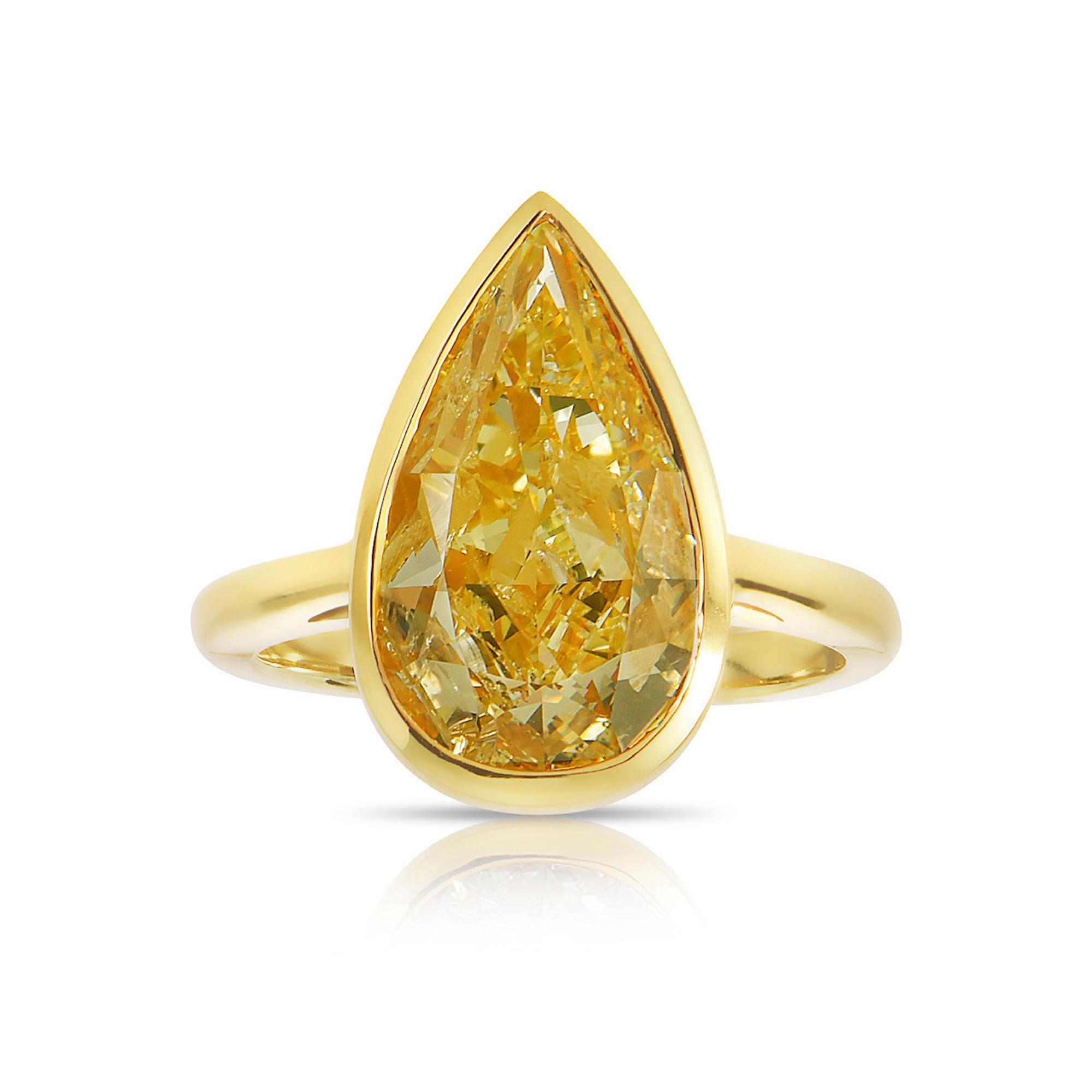Gold And 5.02ct Light Yellow Pear Shaped Diamond Ring Available For ...