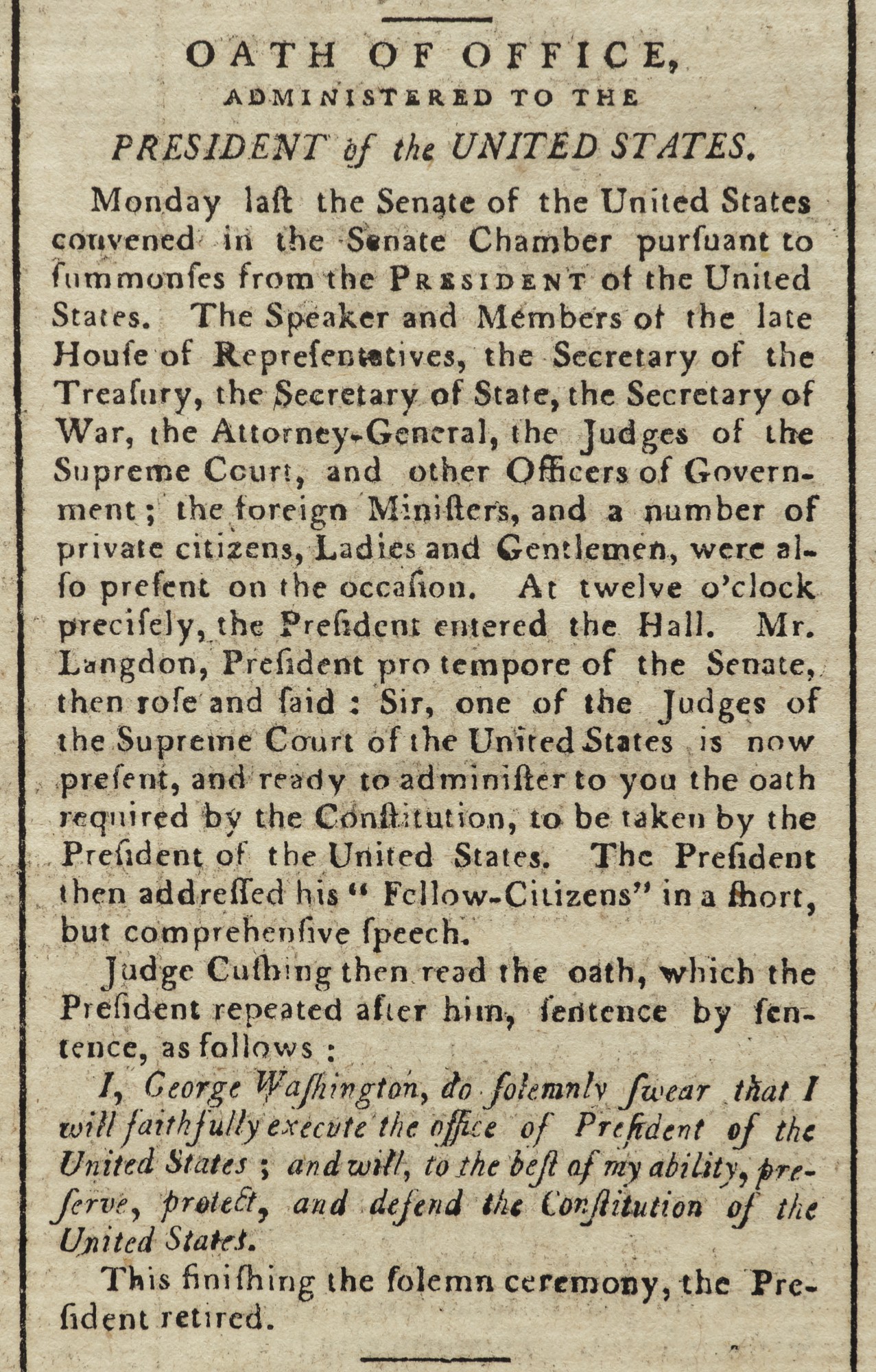 (WASHINGTON, GEORGE) | George Washington's Second Presidential ...