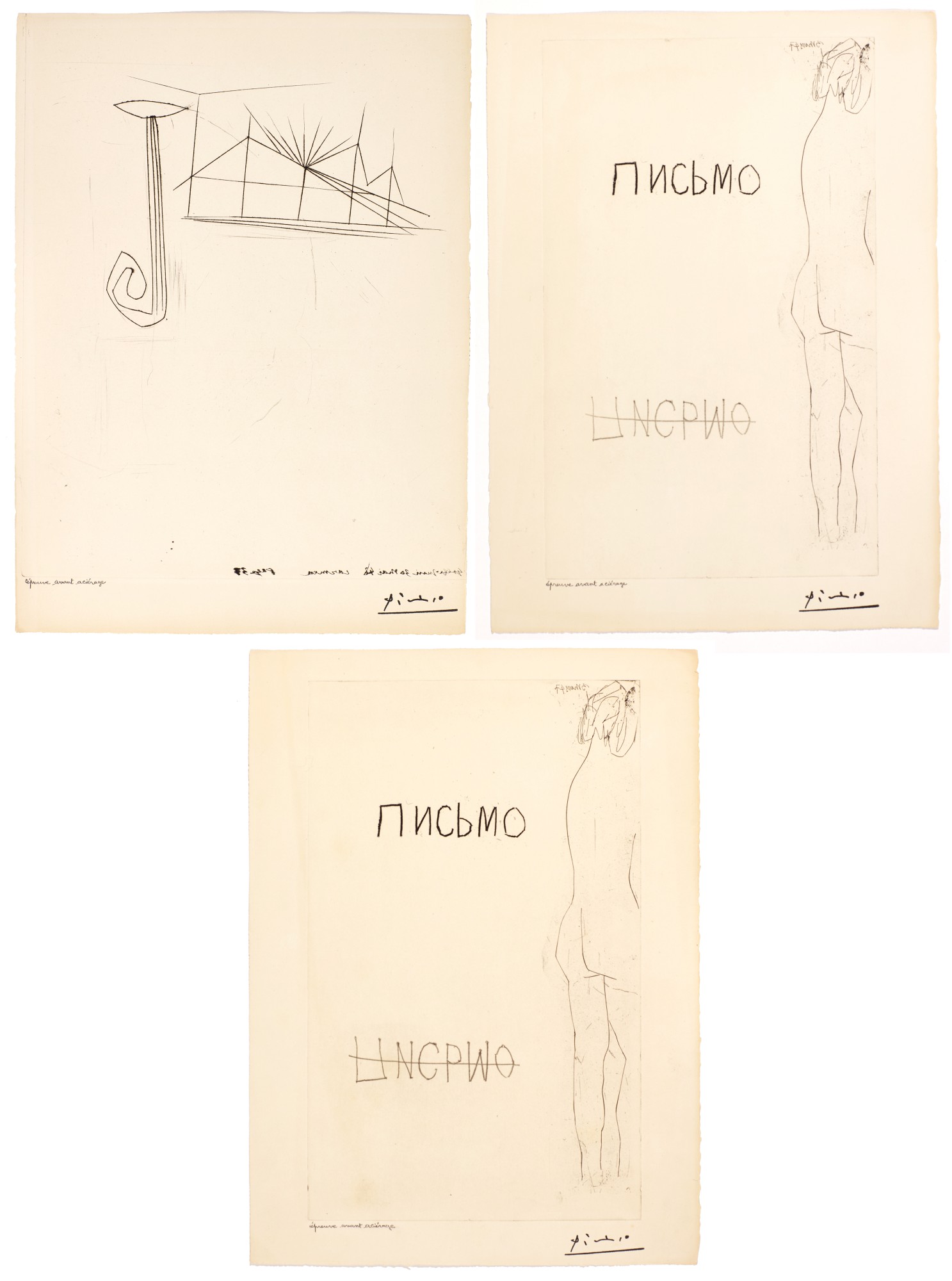 PABLO PICASSO | THREE WORKS: PISMO (LETTRE); CARMEN: PLATE XI (B. 462 ...