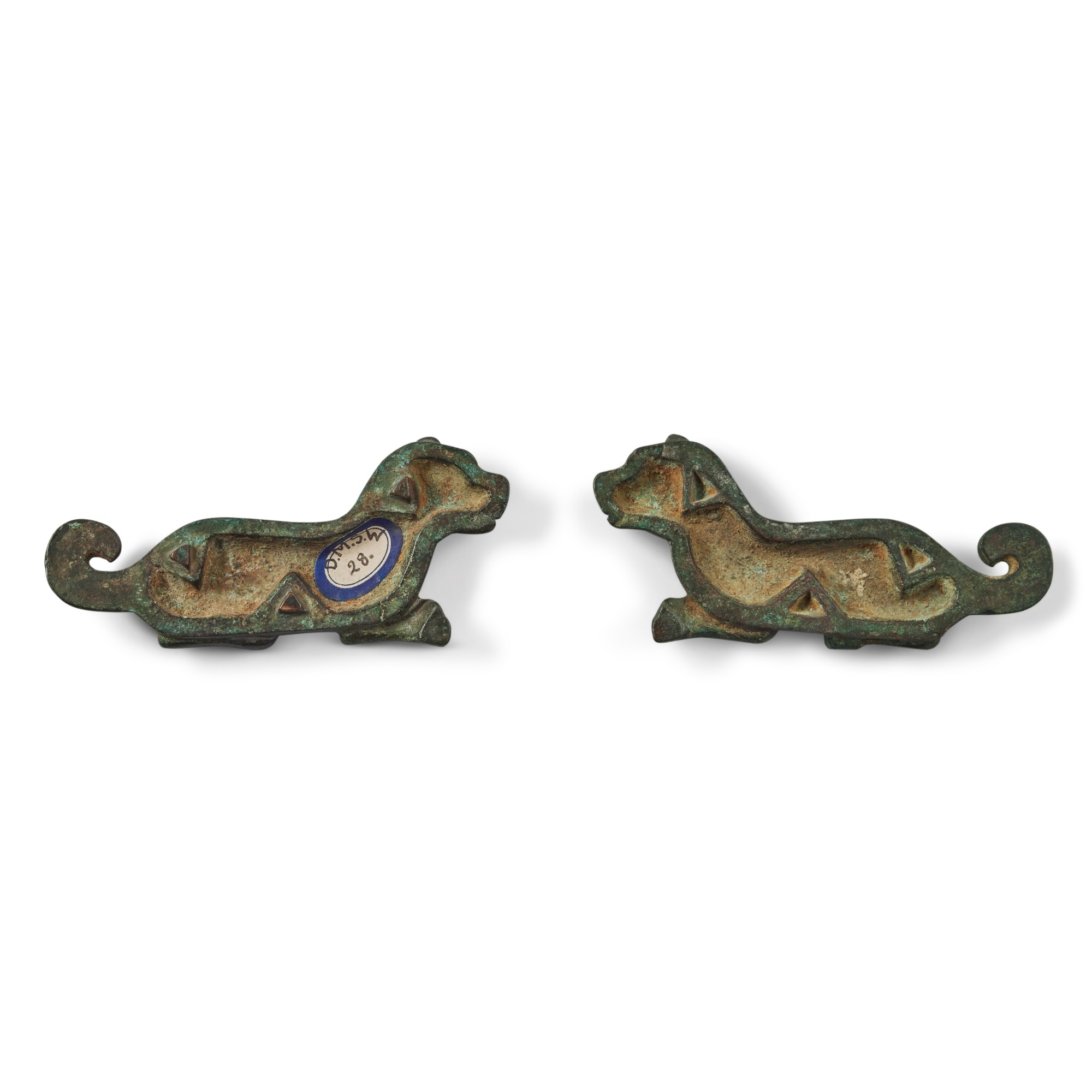 An inscribed gold-inlaid bronze tiger tally (Hufu), Qin dynasty or ...