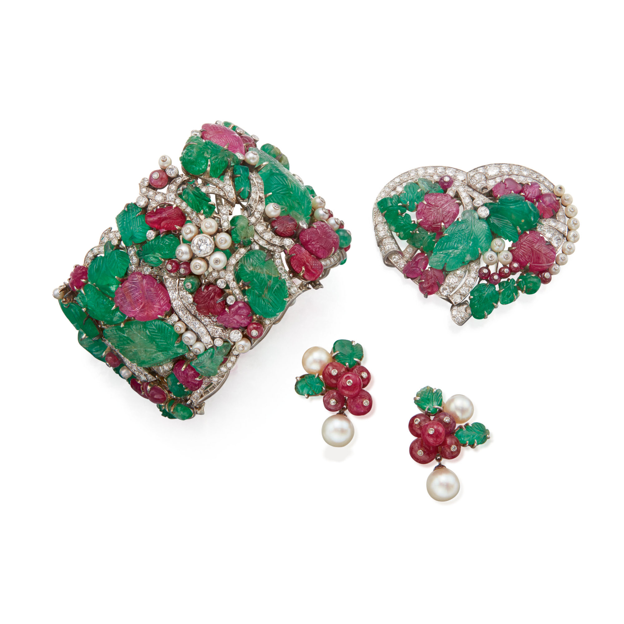 RUBY, EMERALD, CULTURED PEARL AND DIAMOND SUITE | Fine Jewels ...