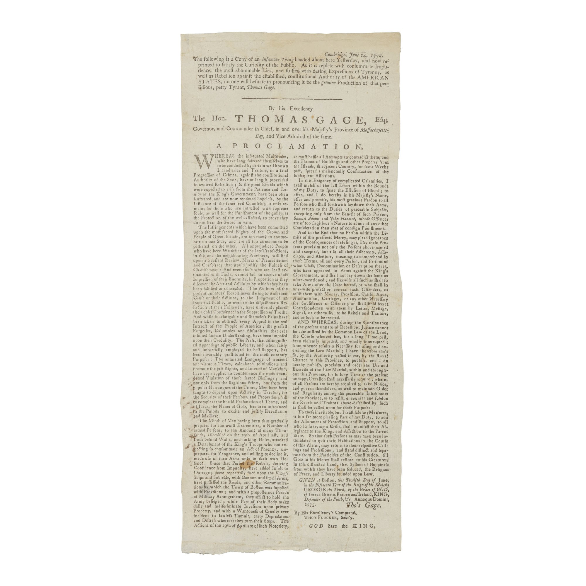 Gage, Thomas | "a Copy of an infamous Thing" | The Passion of American ...