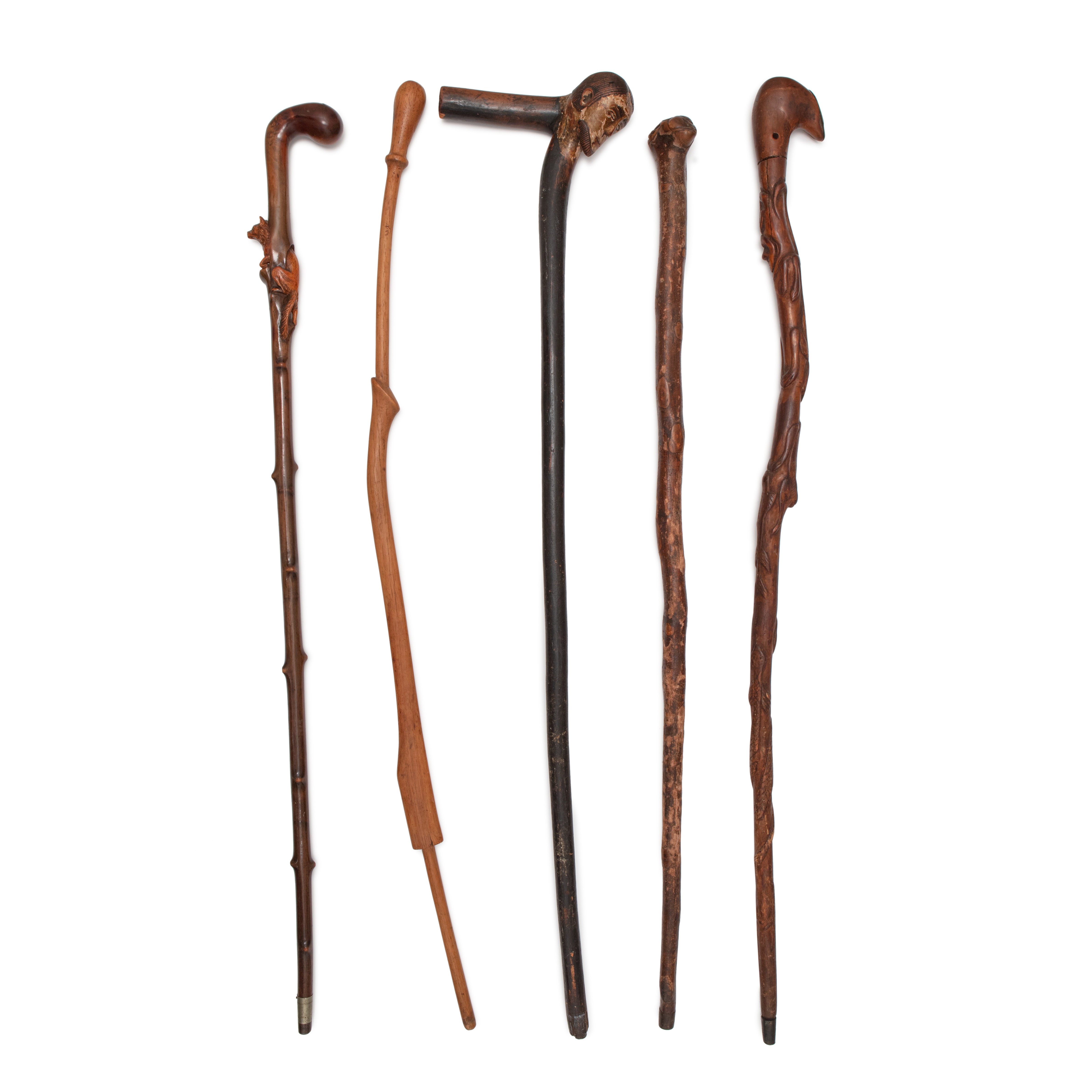 Group of Five American Carved Wooden Canes, Late 19th Century | The ...