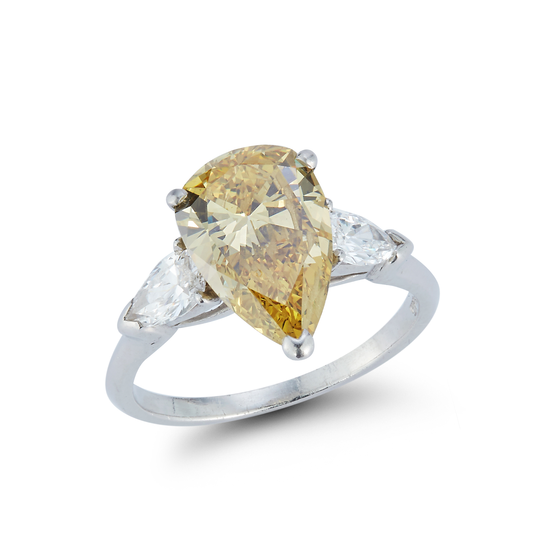 Platinum, 2.96ct Pear Shape Yellow Diamond Ring Available For Immediate ...