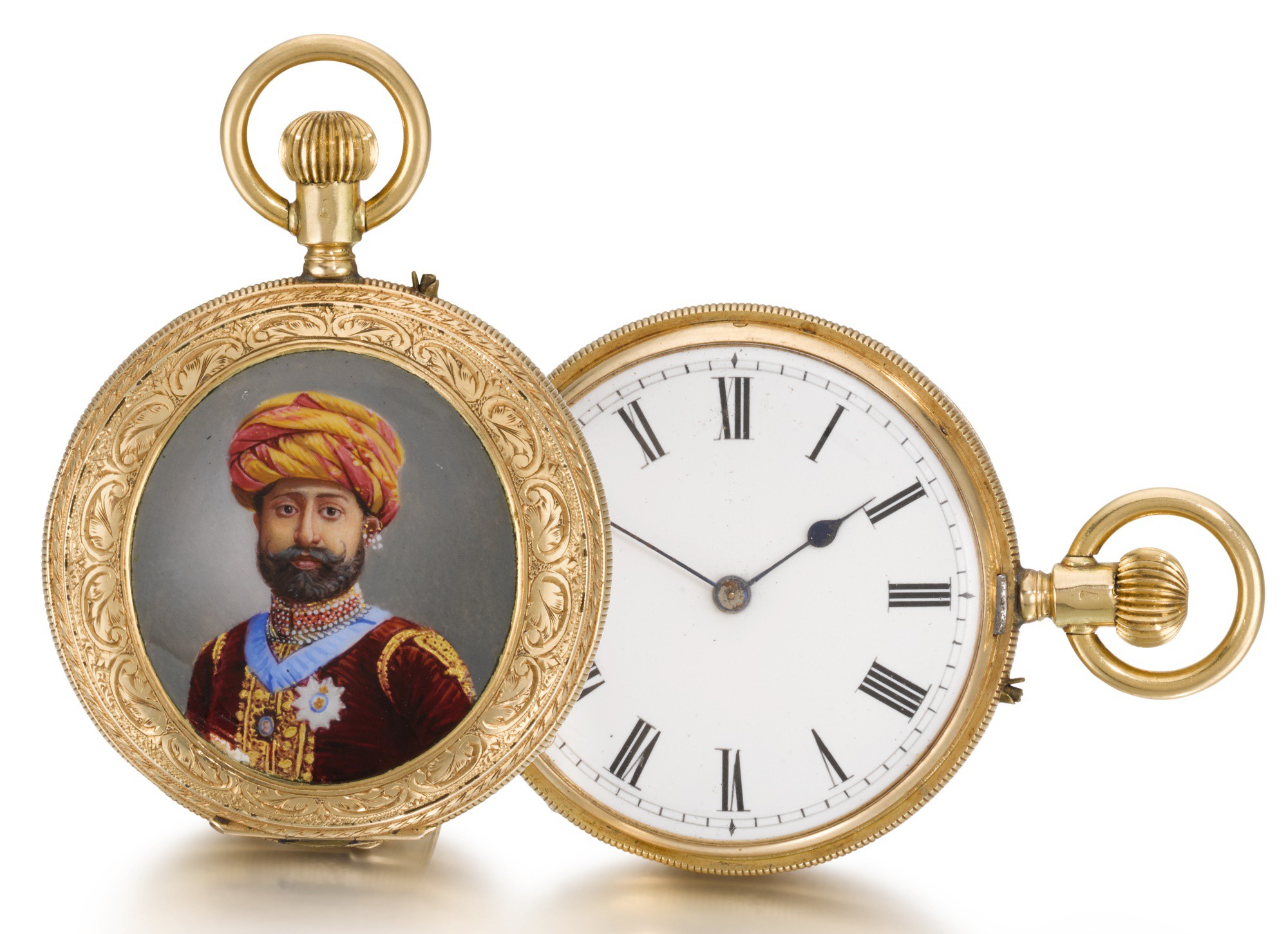 SWISS | A GOLD HUNTING CASED KEYLESS WATCH WITH PORTRAIT OF AN INDIAN ...
